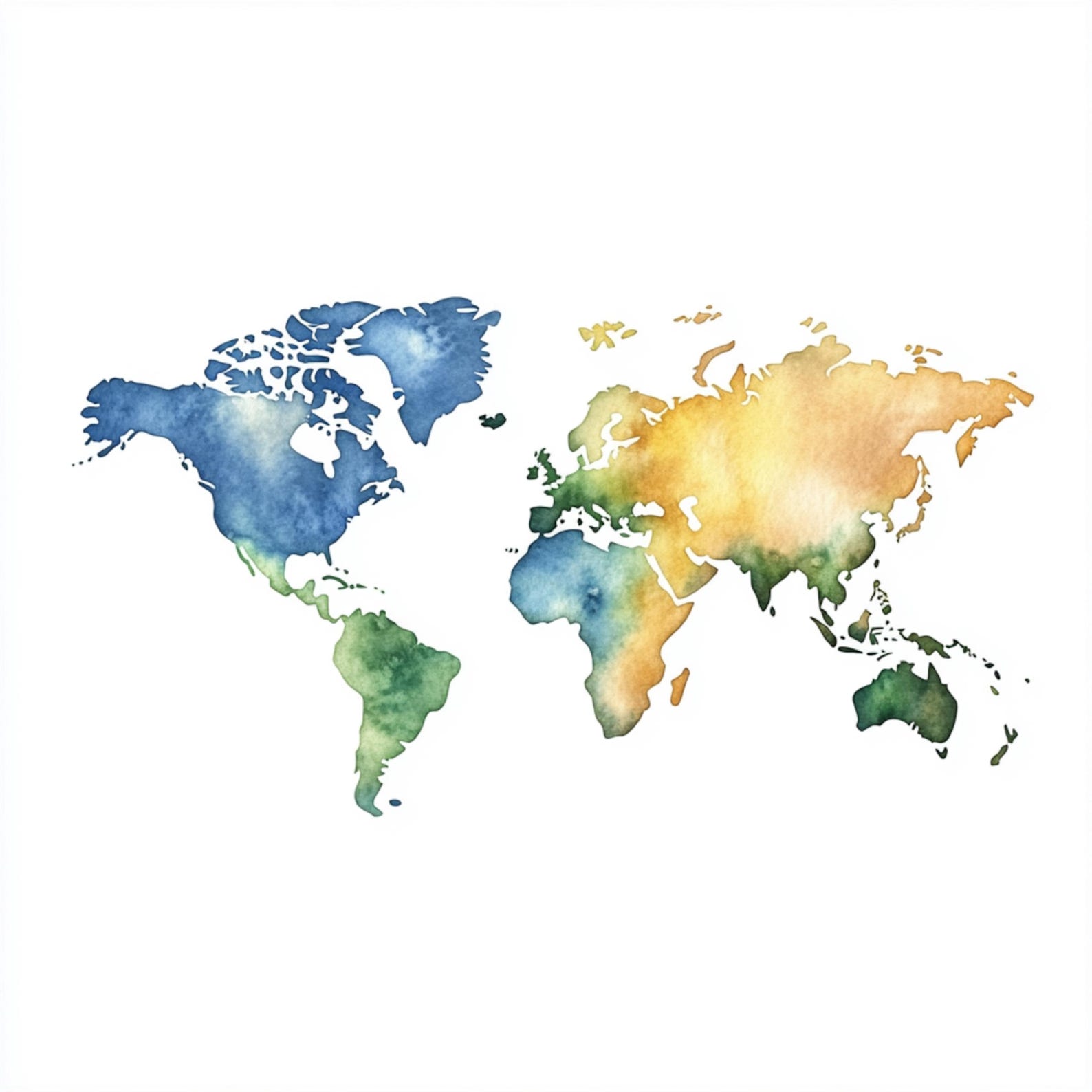 10 Printable World Map, Watercolor Map Art, World Map Clipart ...