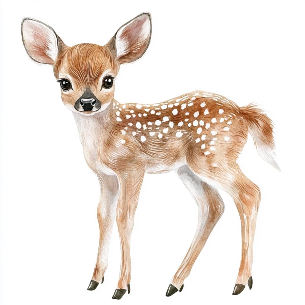 10 Printable Deers, Fawn Clipart, Watercolor Art, Cute Clipart, Little ...