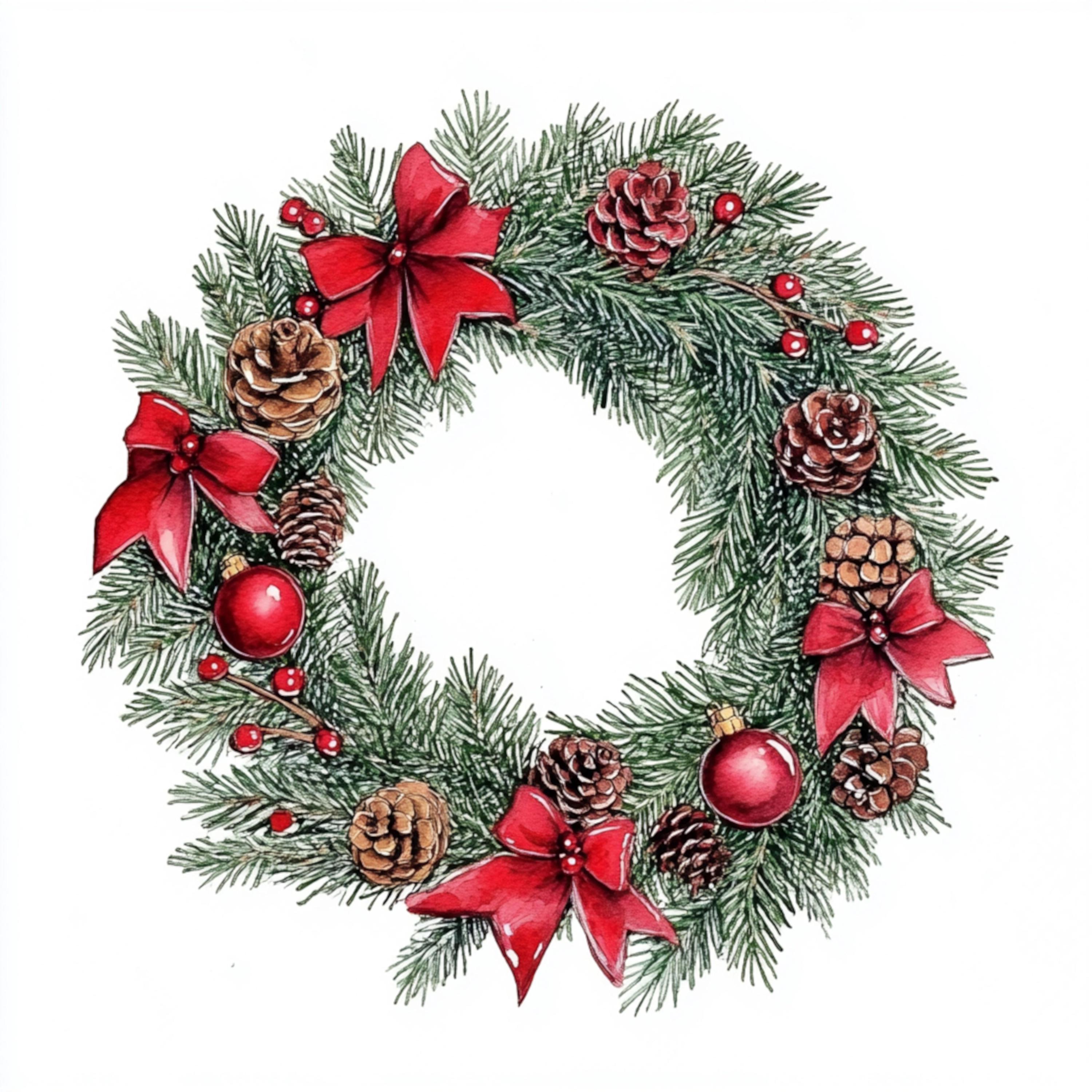 10 Printable Poinsettia Wreaths, Watercolor Wreaths, Winter Clipart ...