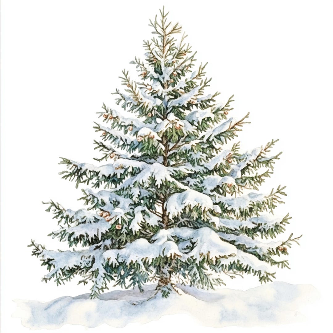 10 Printable Christmas Tree, Watercolor Snowy Tree, Winter Clipart ...