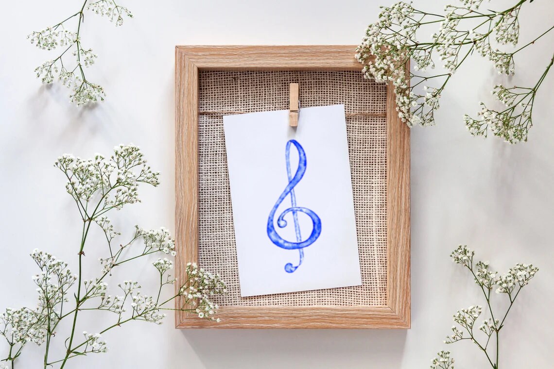 Printable Musical Sign, Watercolor Treble Clef, Bass Clef, Musical ...
