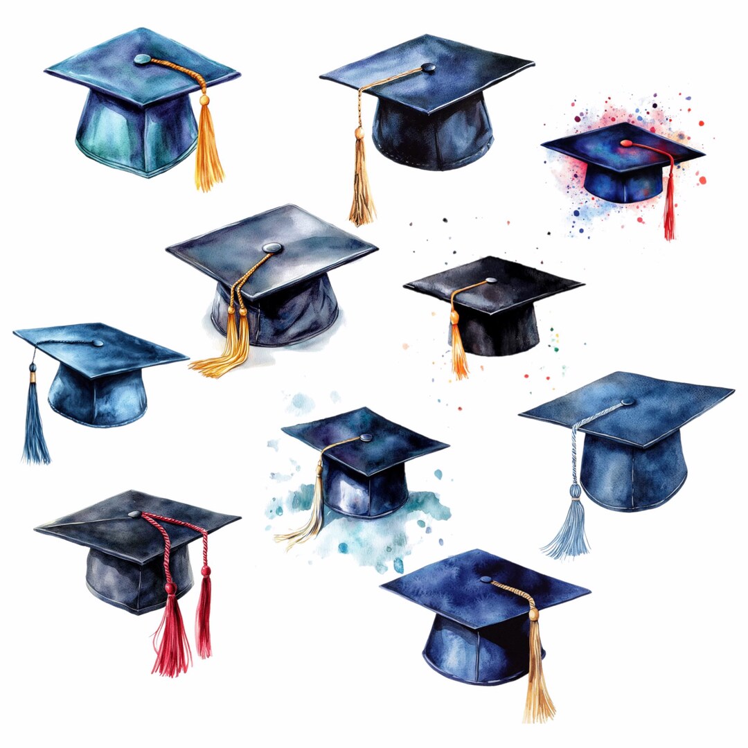 10 Printable Graduation Caps, Watercolor Graduation Hat, Graduation Hat ...