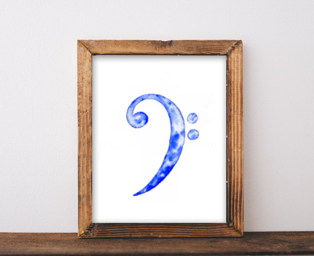 Digital Watercolor Drawing Bass Clef - Blue Musical Bass Clef - Etsy