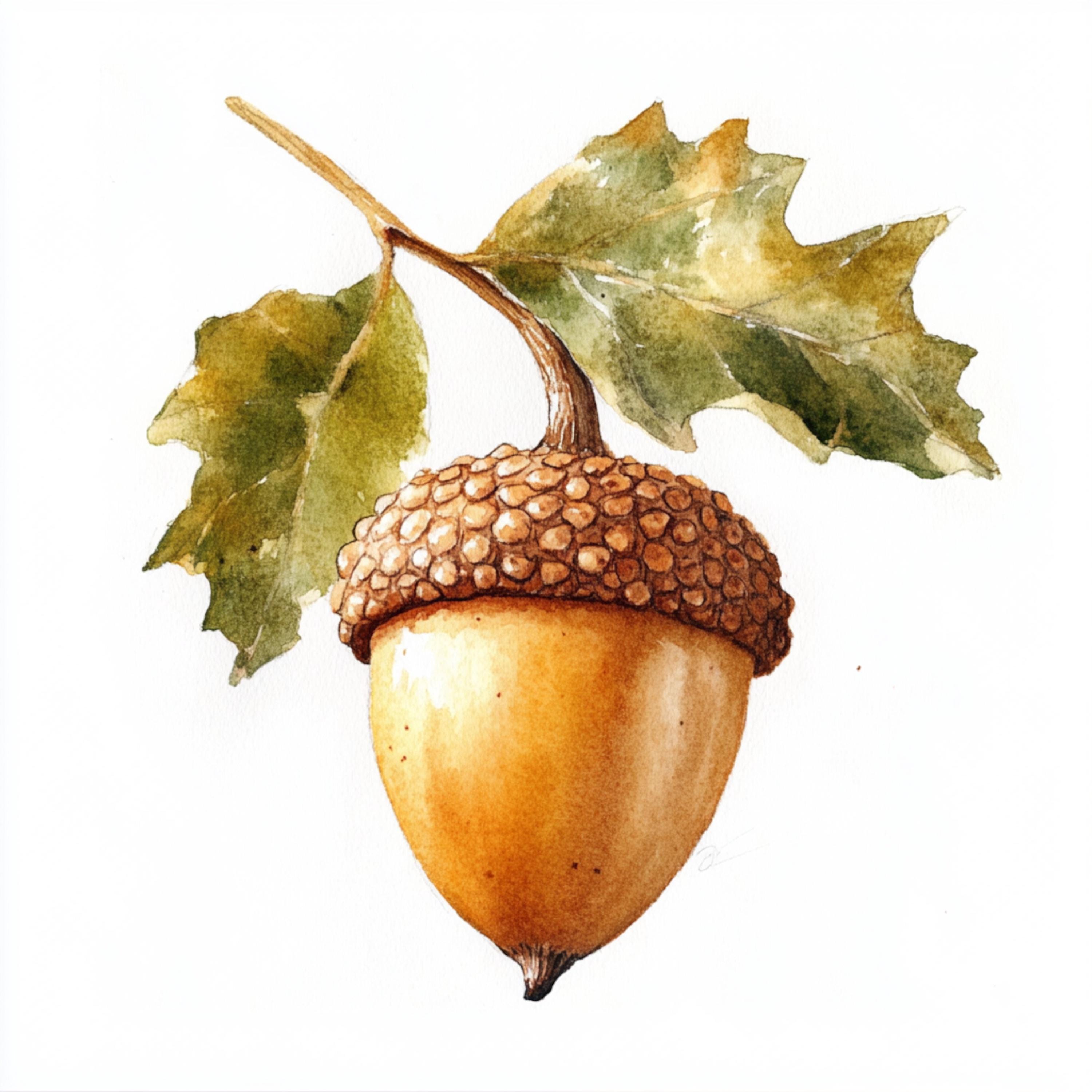 10 Printable Oak Acorn, Brown Acorn Print, Watercolor Fall Acorn, Oak ...