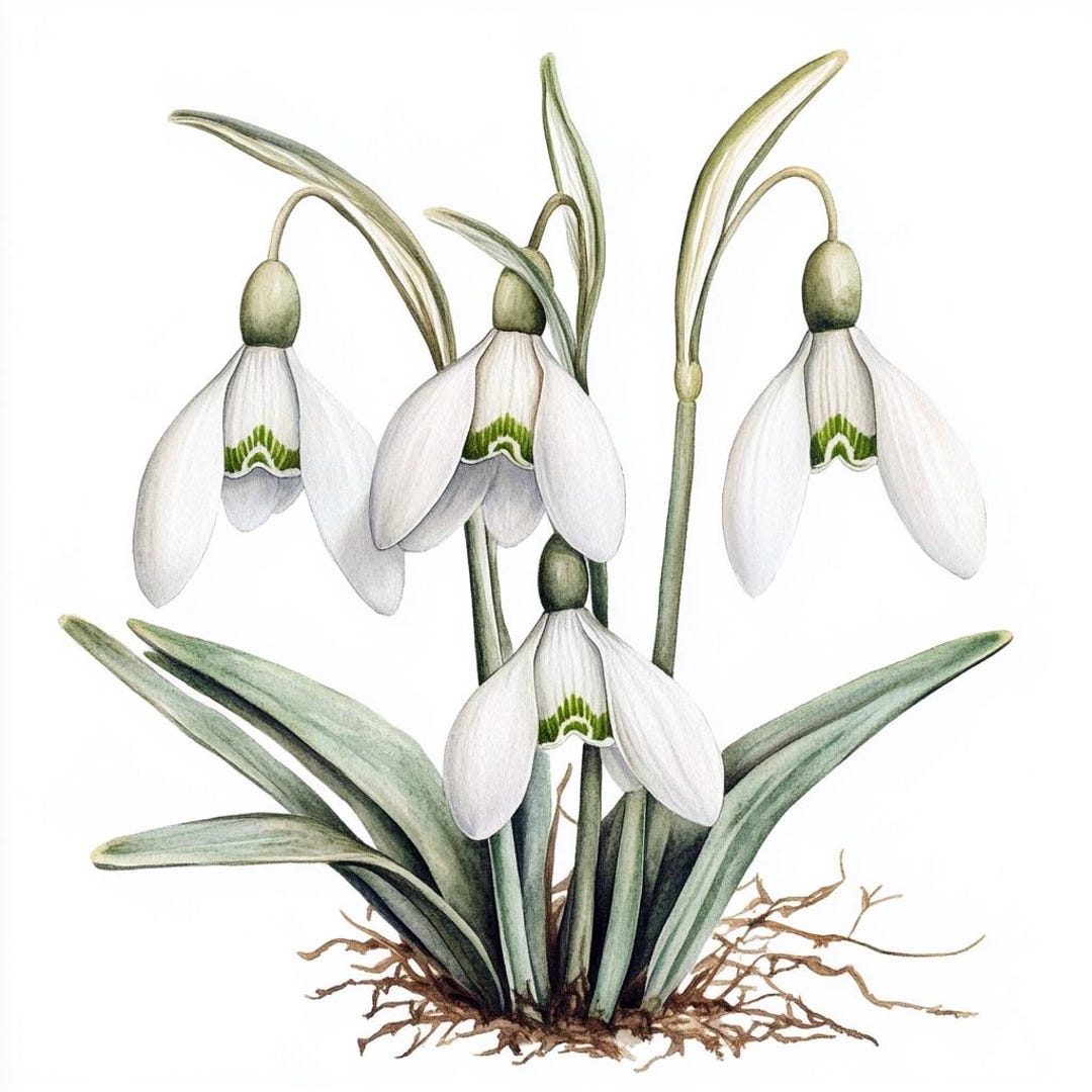 10 Printable Snowdrops Flower, Snowdrops Art, White Flower Watercolor ...