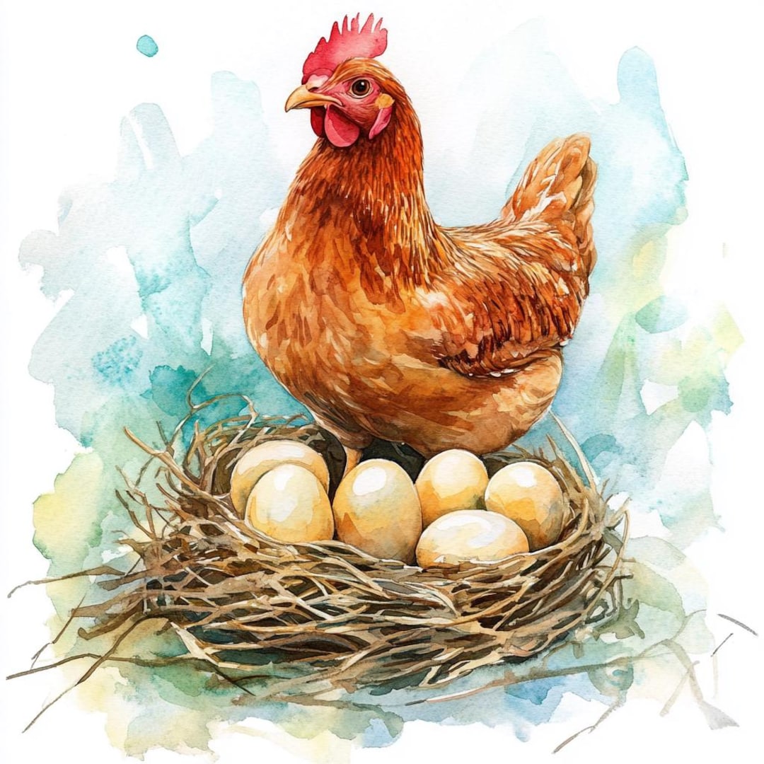 10 Printable Hen Clipart, Easter Art, Watercolor Hen in Nest Art ...