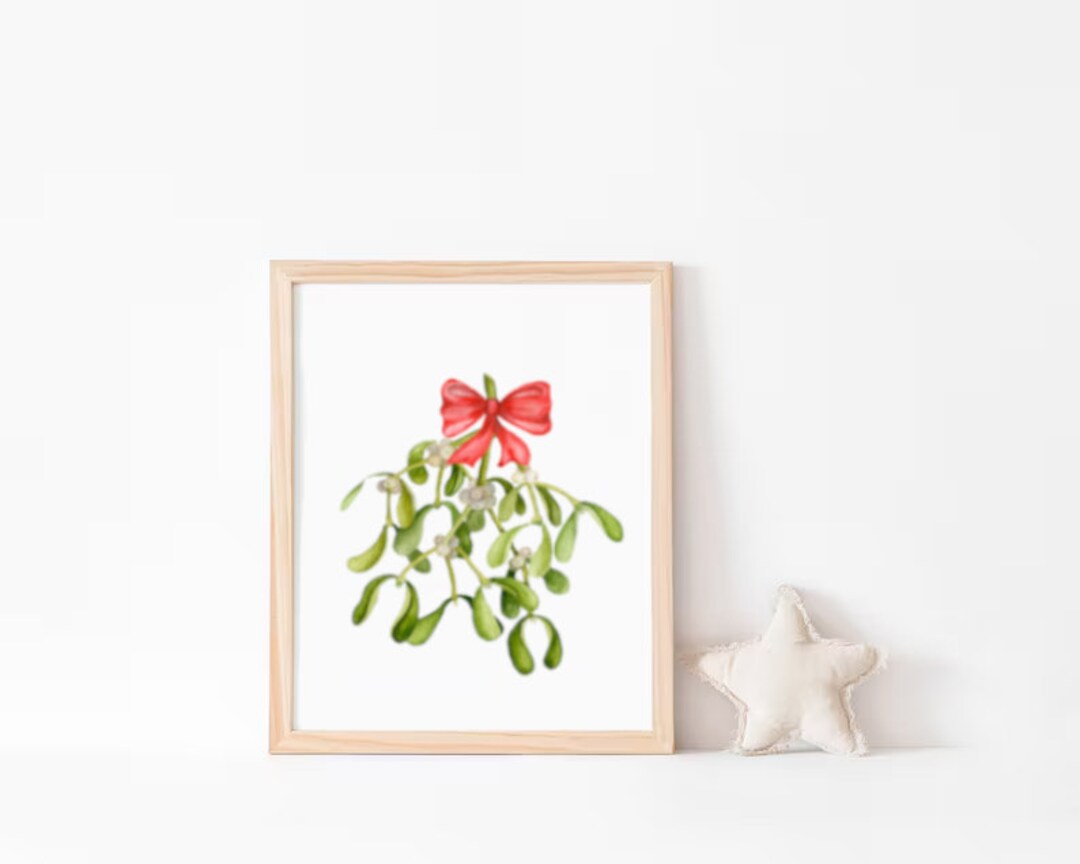 Printable Mistletoe, Digital Watercolor Mistletoe Branch Art, Mistletoe ...