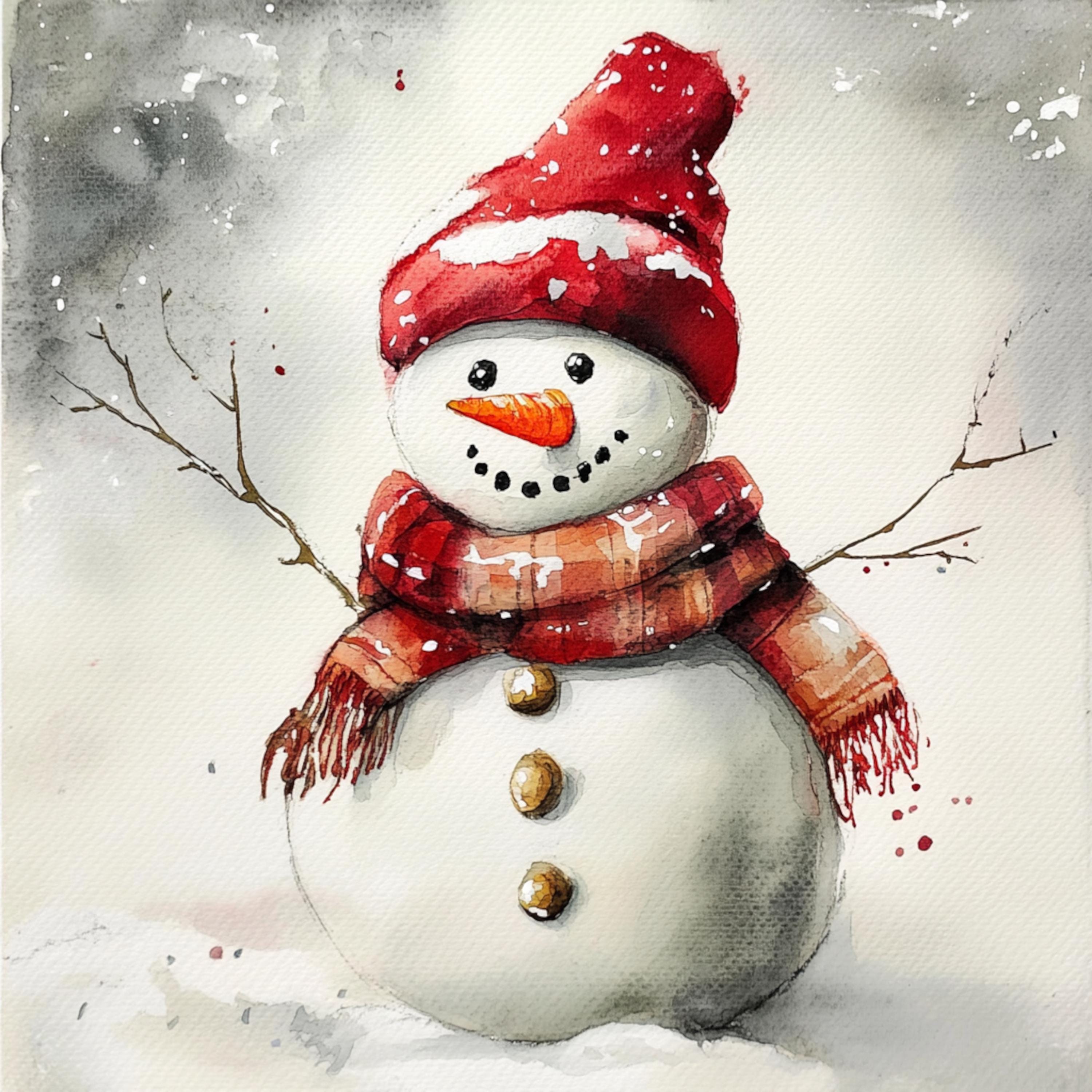 10 Printable Snowman, Watercolor Snowman Art, Holliday Clipart ...