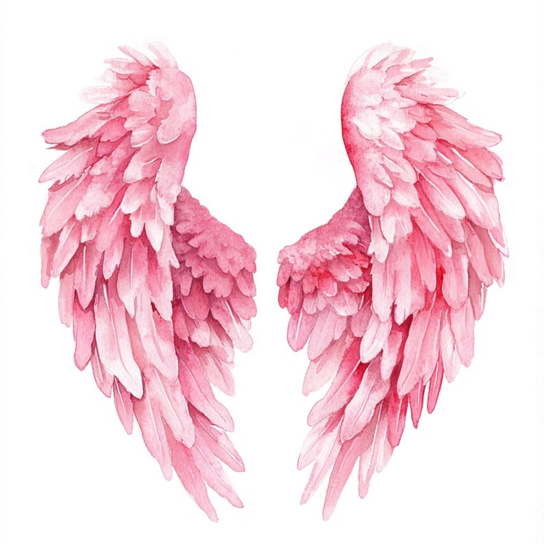 10 Printabe Wings, Angel Wings, Watercolor Pink Wings, High Quality ...