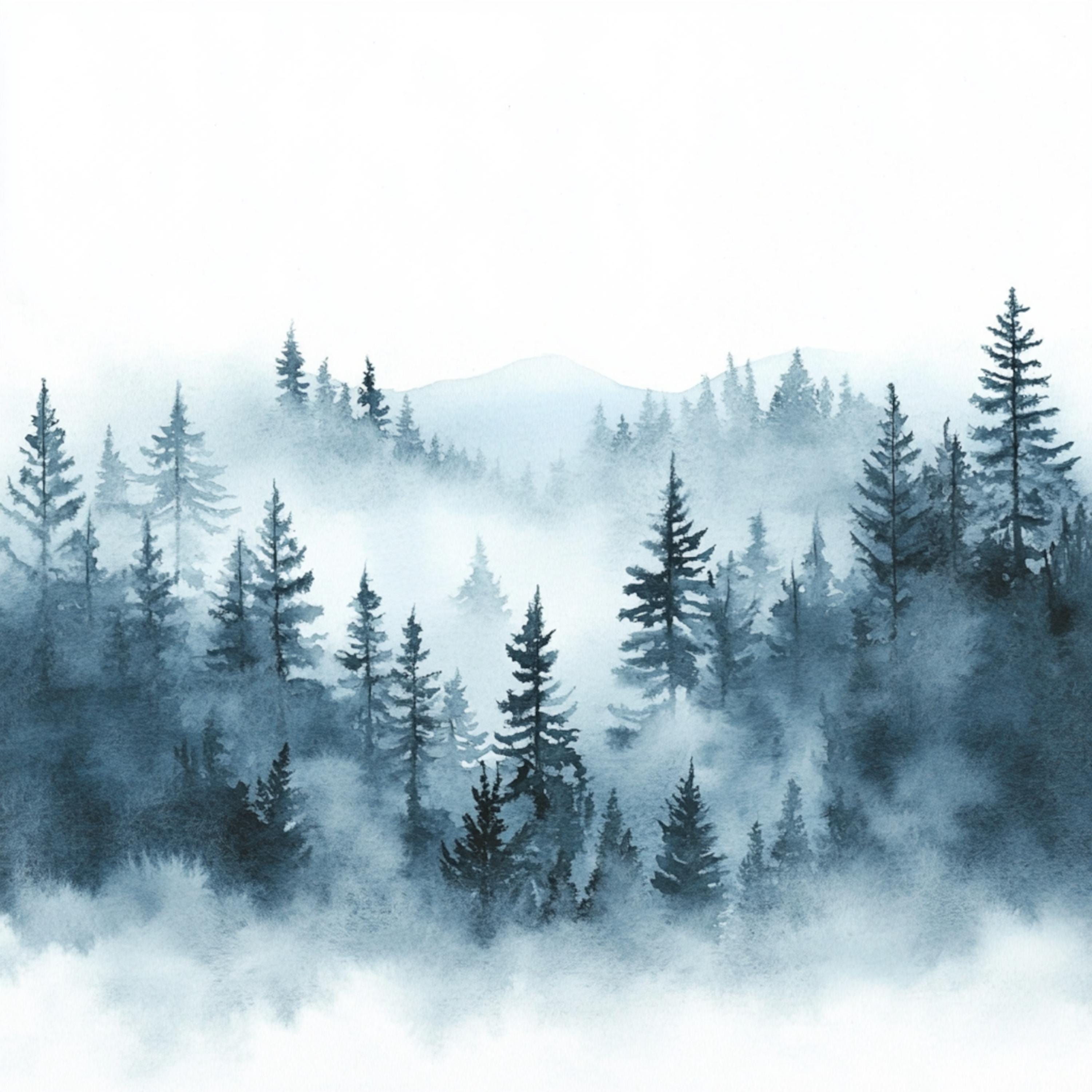 10 Printable Foggy Mountaine, Foggy Forest Art, Watercolor Forest ...