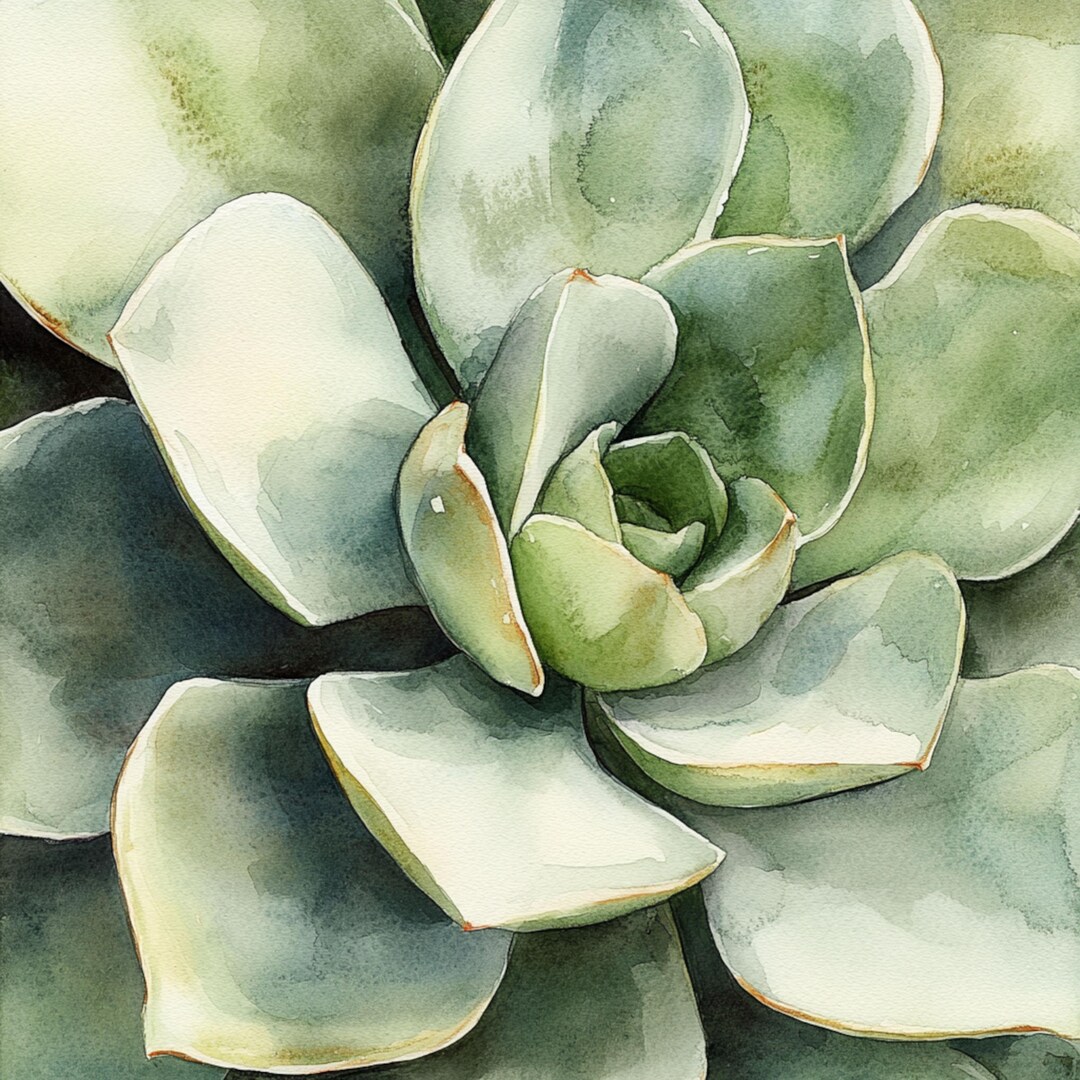 10 Printable Succulent, Green Succulent Art, Watercolor Succulent ...