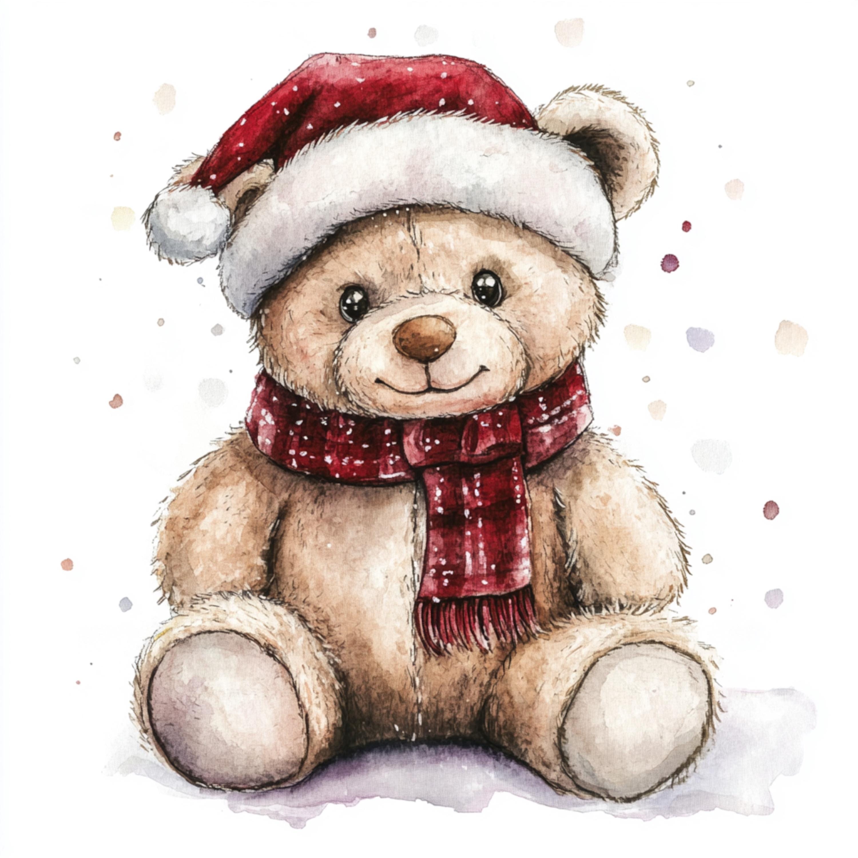 10 Printable Taddy Bear, Christmas Bear Art, Watercolor Taddy Bear ...