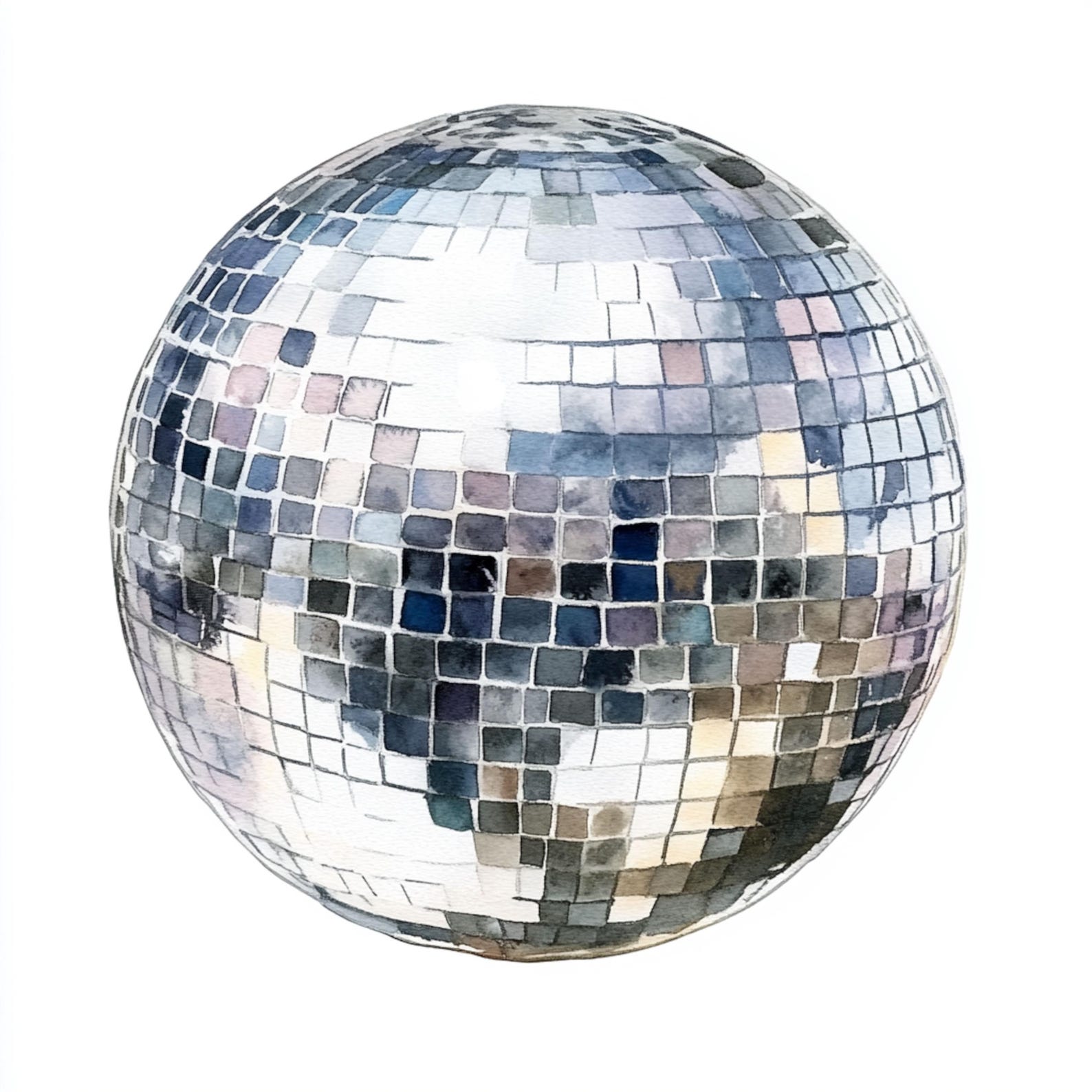 10 Silver Disco Balls Clipart, Retro Party Invite, Printable Watercolor ...