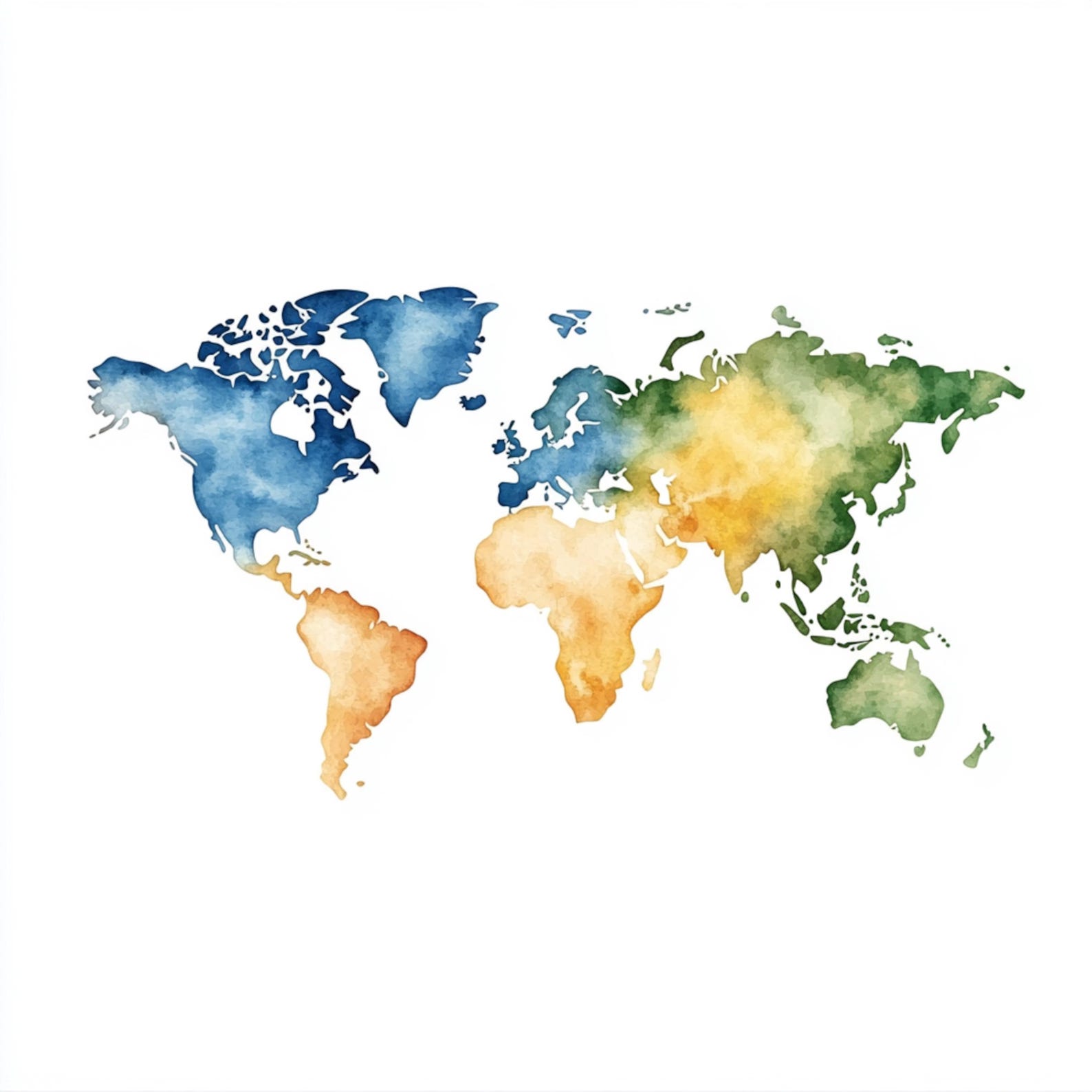 10 Printable World Map, Watercolor Map Art, World Map Clipart ...