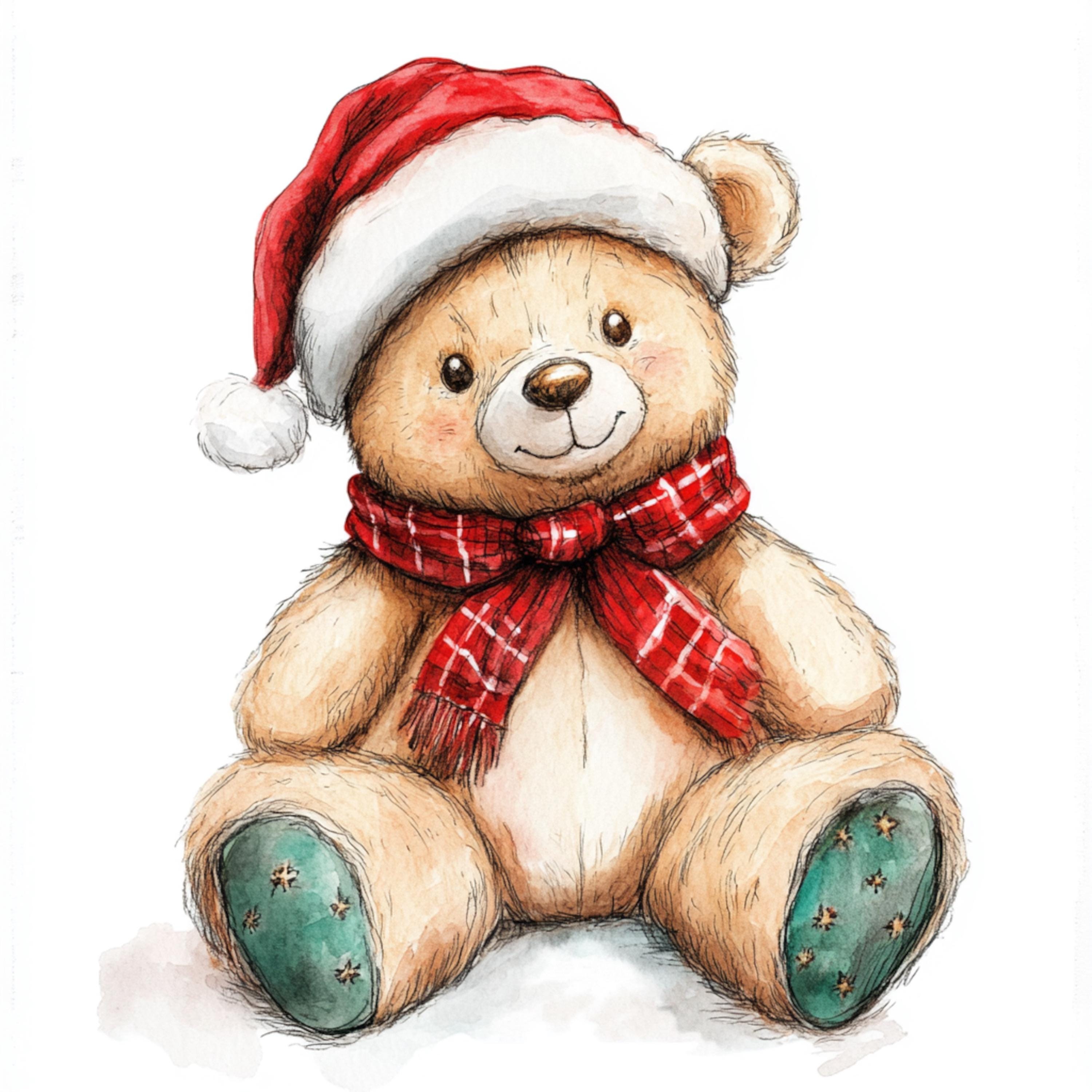 10 Printable Taddy Bear, Christmas Bear Art, Watercolor Taddy Bear ...