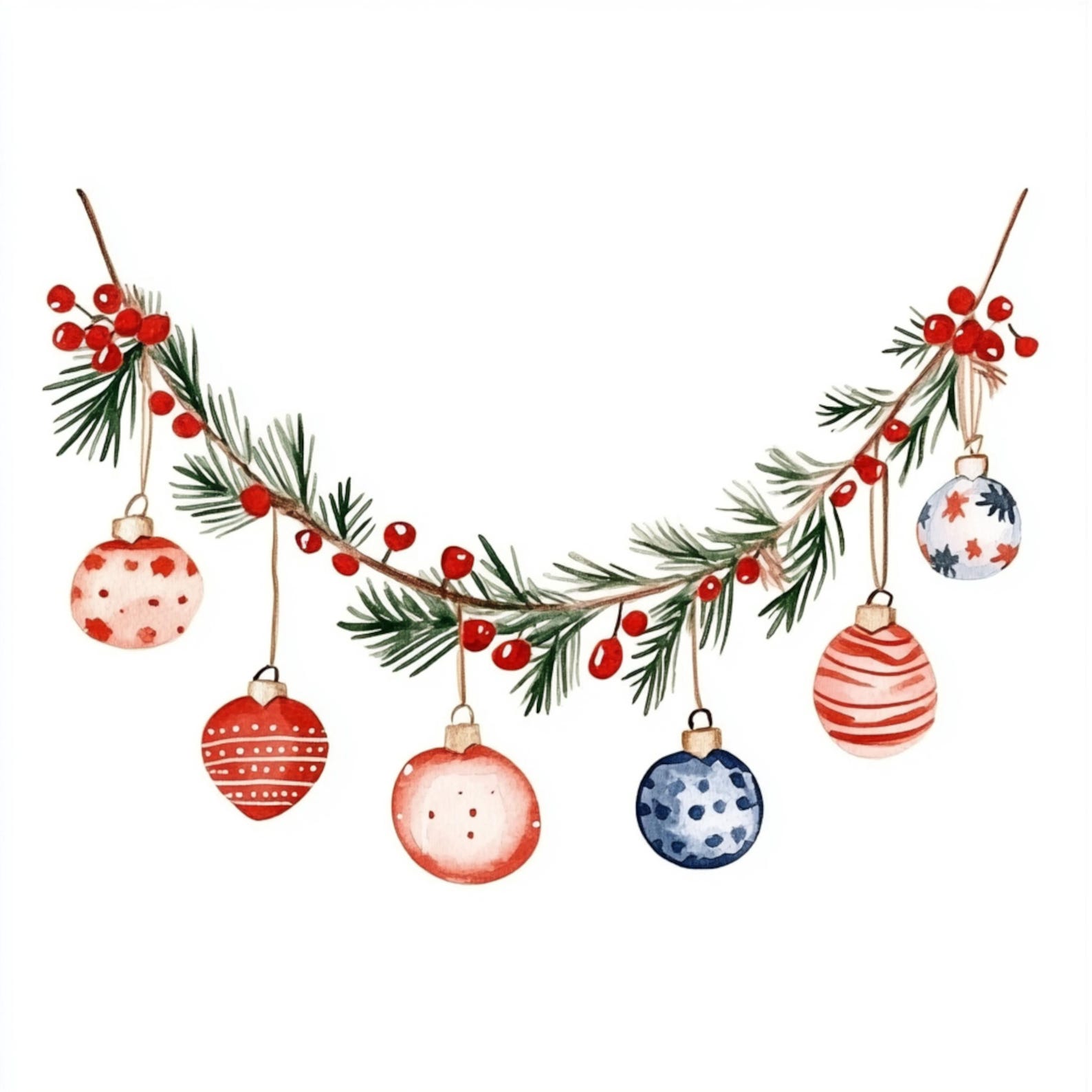 10 Printable Garland, Watercolor Garland, Scandinavian Ornaments ...