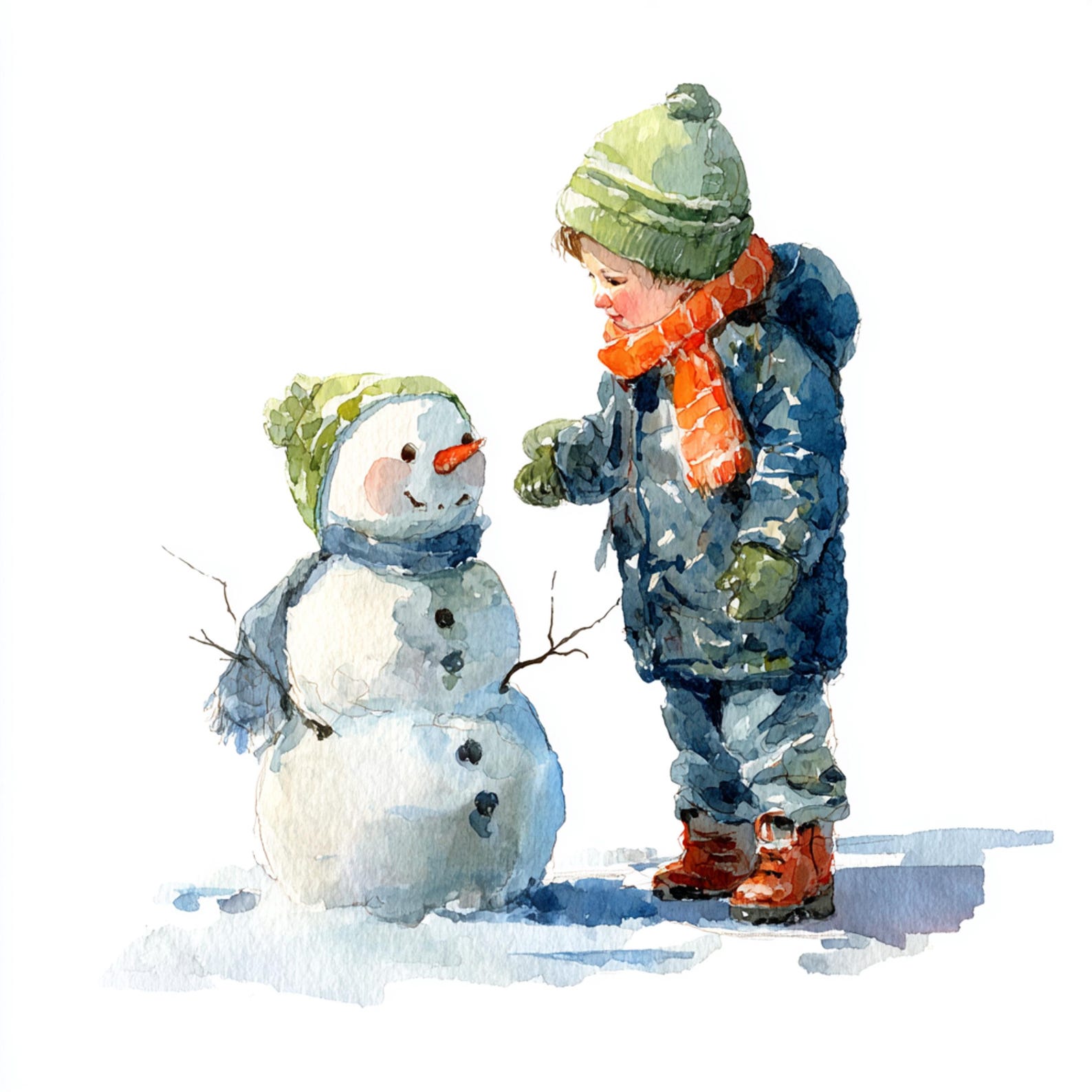 10 Printable Snowman and Boy, Watercolor Snowman, Holliday Clipart ...