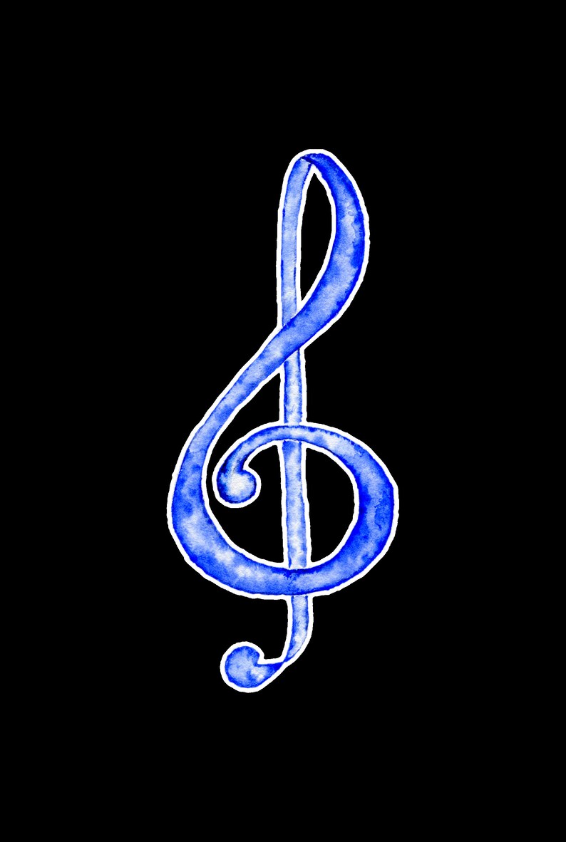 Digital Watercolor Drawing Treble Clef - Blue Musical Treble Clef, Wall ...