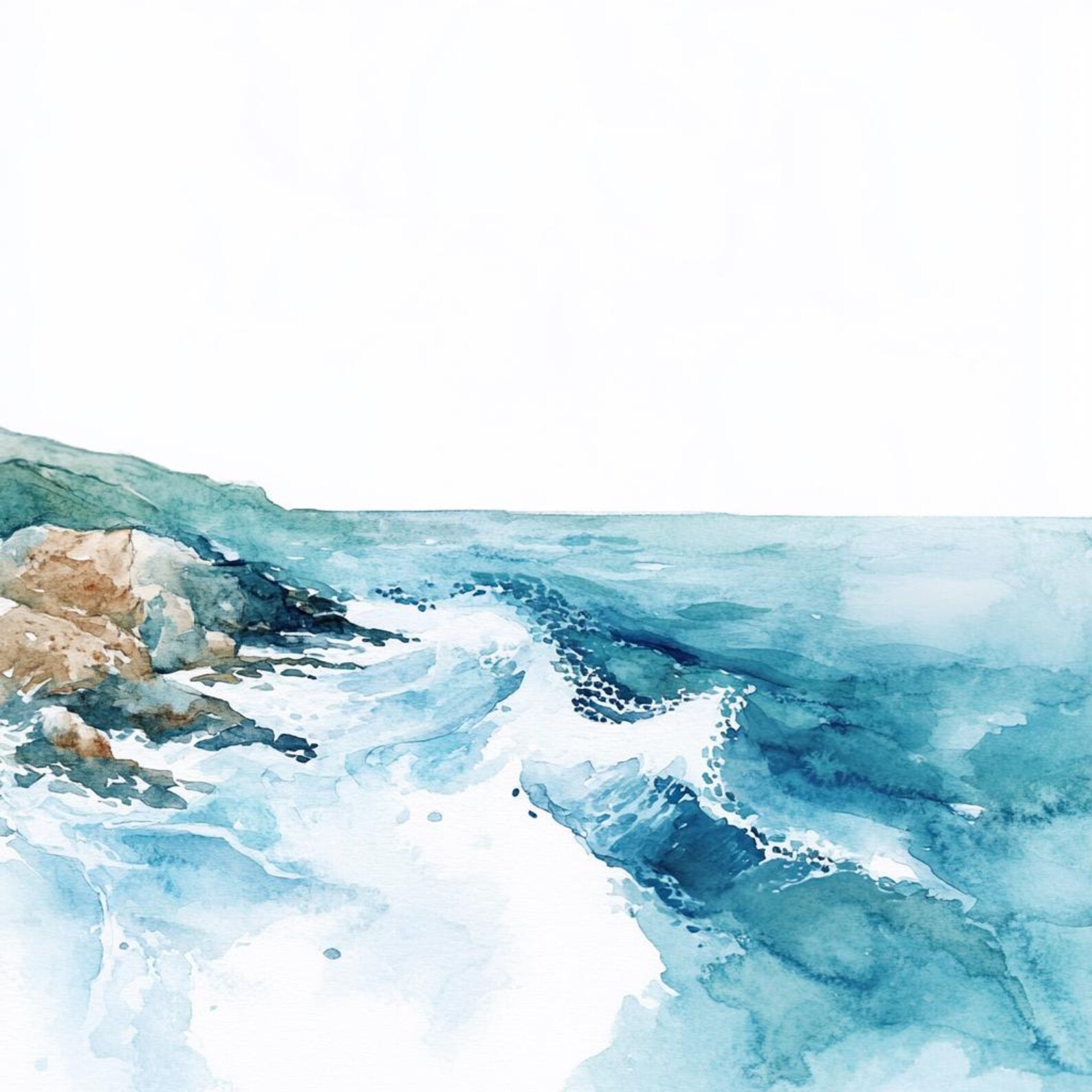 10 Printable Seascape, Ocean Landscape, Blue Ocean Scenery, Watercolor ...