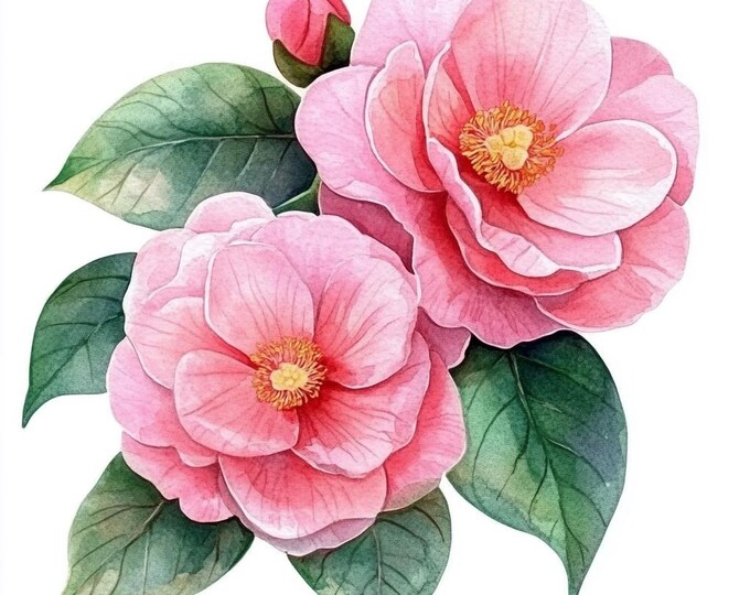 Camellia Flower Clip Art, Pink Floral Botanical Images, Scrapbooking ...