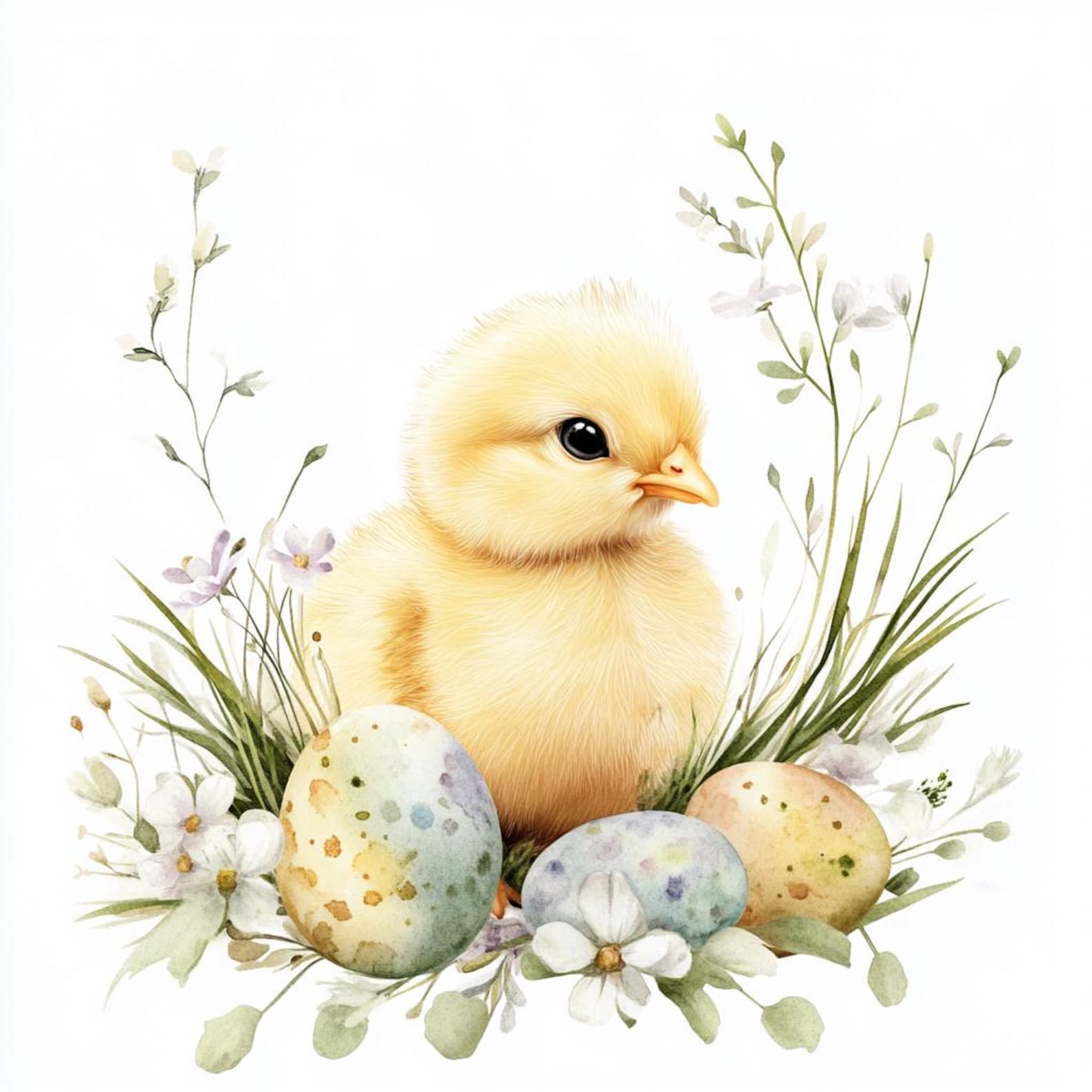 10 Printable Fluffy Chick, Easter Chicks Art, Watercolor Yellow Chick ...