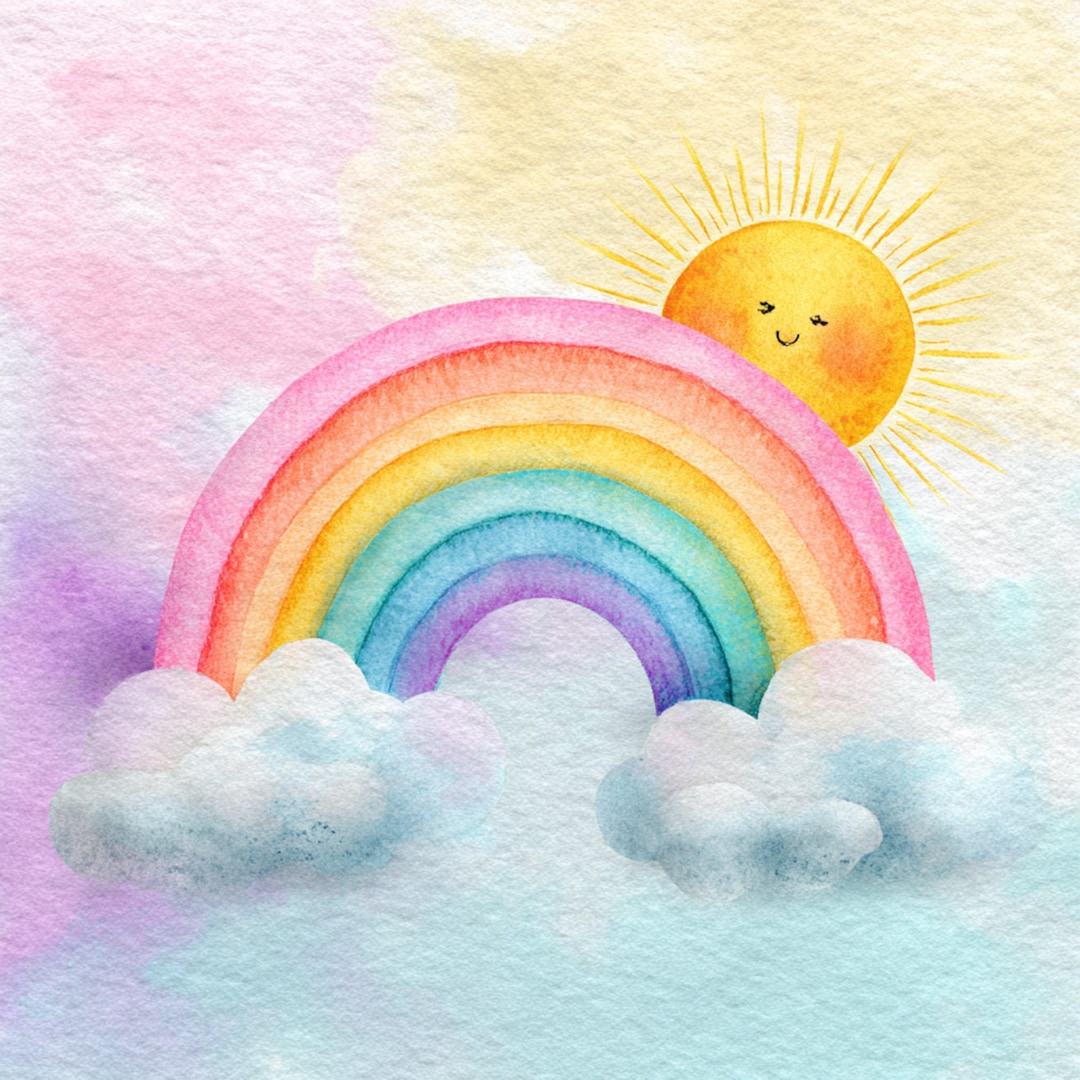 10 Printable Rainbows, Watercolor Rainbow and Sun, Rainbow Clipart ...