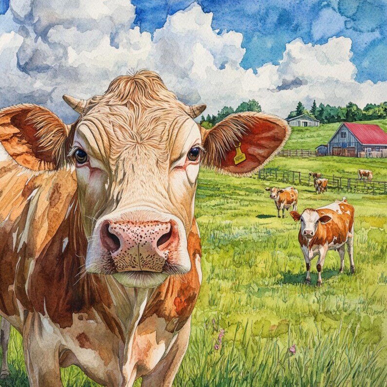 10 Printable Cows, Cows Clipart, Watercolor Art, Cute Clipart, Little ...
