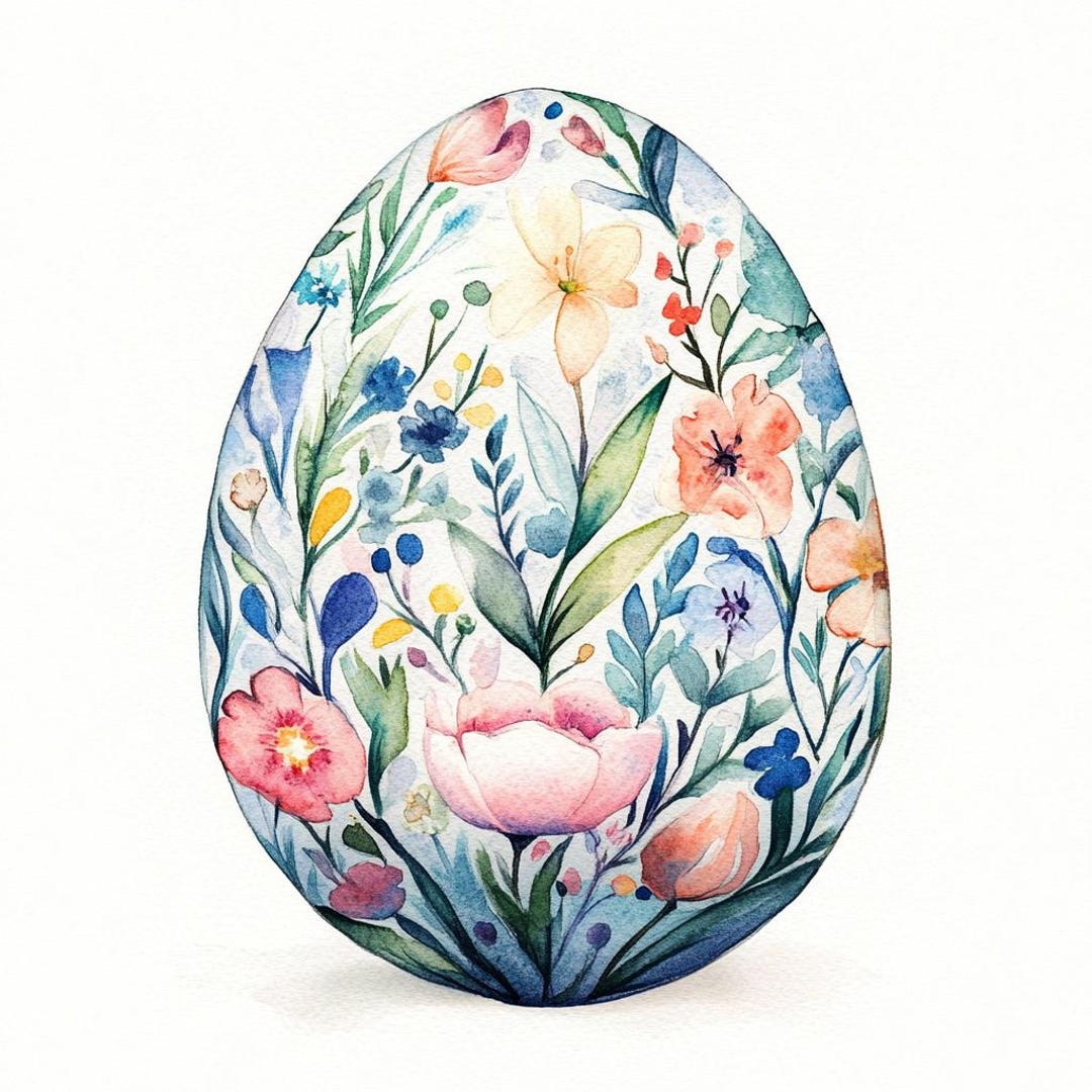 10 Printable Floral Egg Clipart, Easter Eggs Art, Watercolor Art ...
