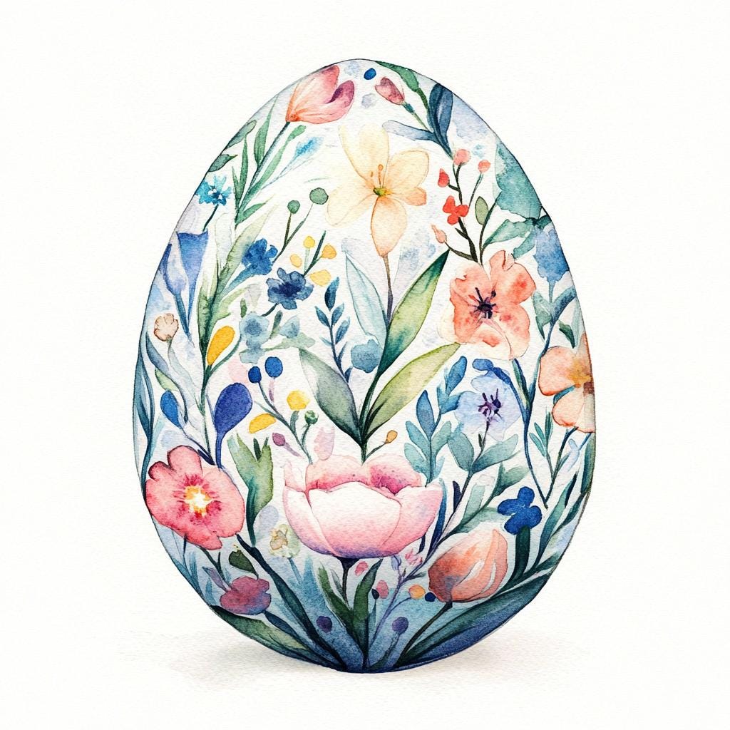 10 Printable Floral Egg Clipart, Easter Eggs Art, Watercolor Art ...