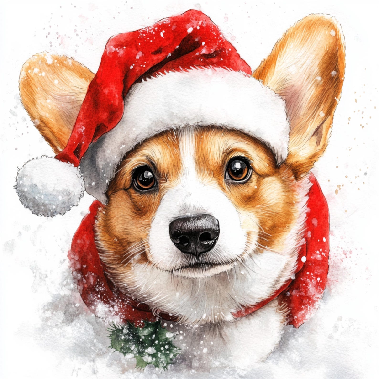 10 Printable Corgi Clipart, Christmas Corgi Art, Watercolor Art, Cute ...