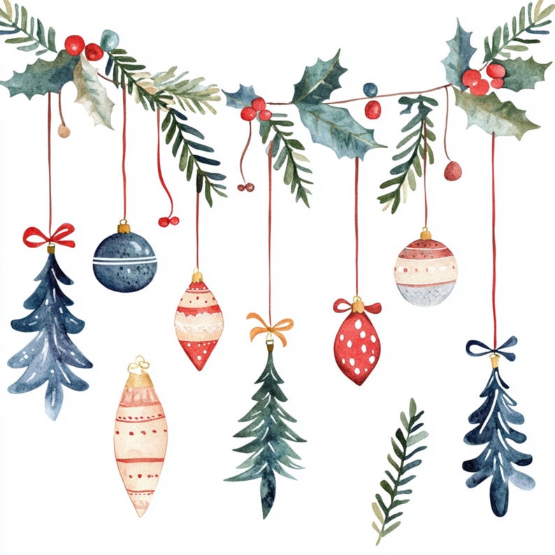 10 Printable Garland, Watercolor Garland, Scandinavian Ornaments ...