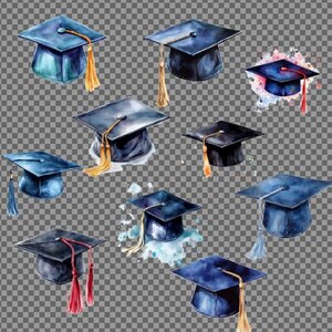 10 Printable Graduation Caps, Watercolor Graduation Hat, Graduation Hat ...
