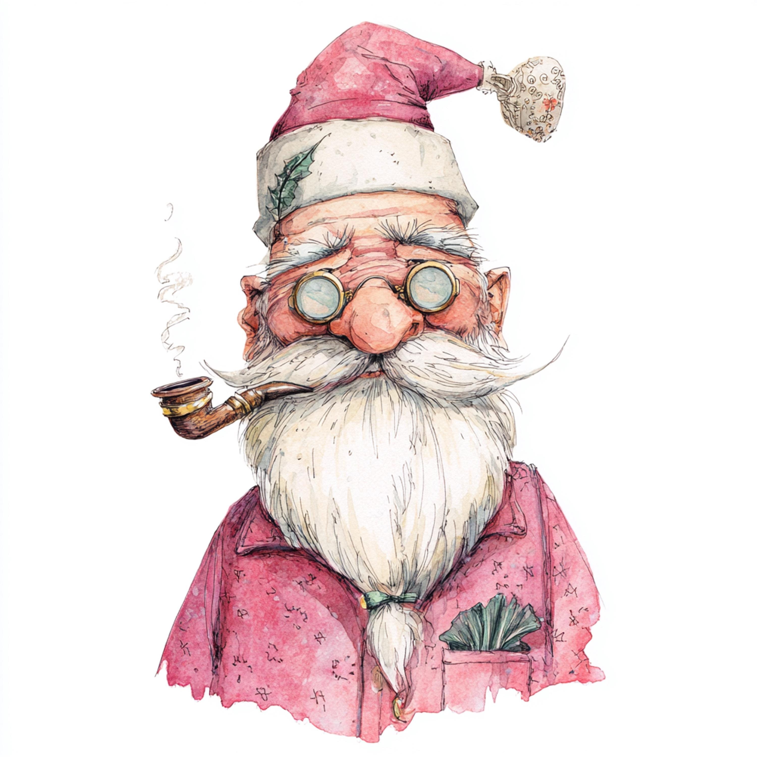 12 Printable Whimsical Santa, Christmas Santa Clause, Watercolor Art ...
