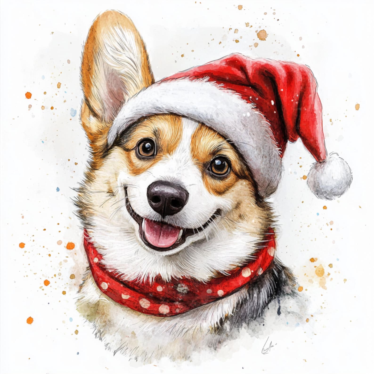 10 Printable Corgi Clipart, Christmas Corgi Art, Watercolor Art, Cute ...