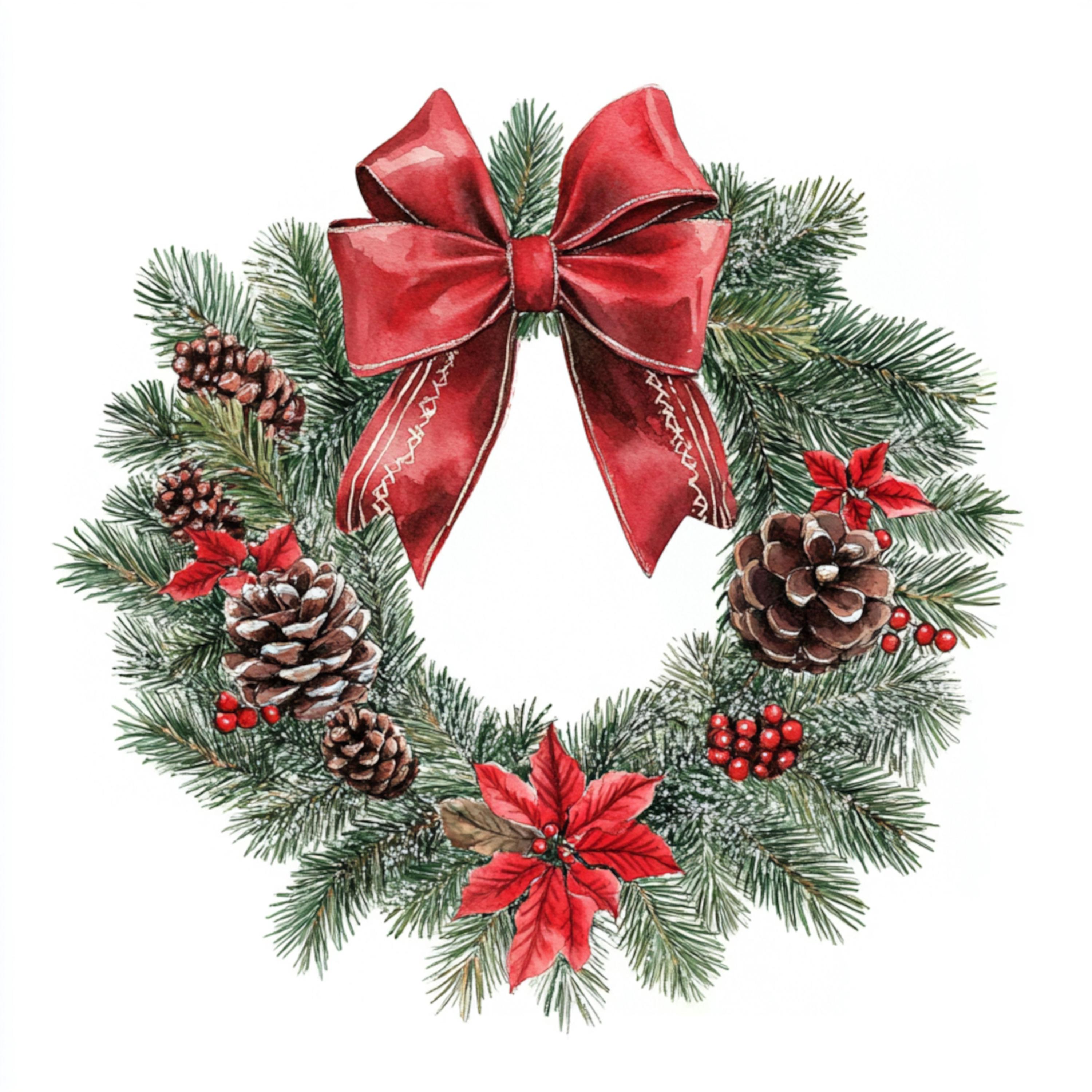 10 Printable Poinsettia Wreaths, Watercolor Wreaths, Winter Clipart ...