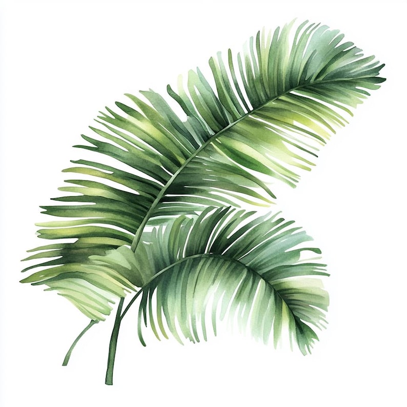 10 Printable Palm Leaves, Green Leaves Art, Watercolor Palm, Palm JPG, Digital Download Tropical ...