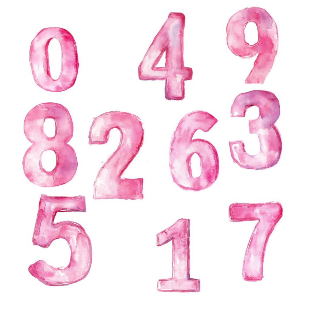10 Printable Pink Numerals, Watercolor Numbers, Celebrating Birthday ...