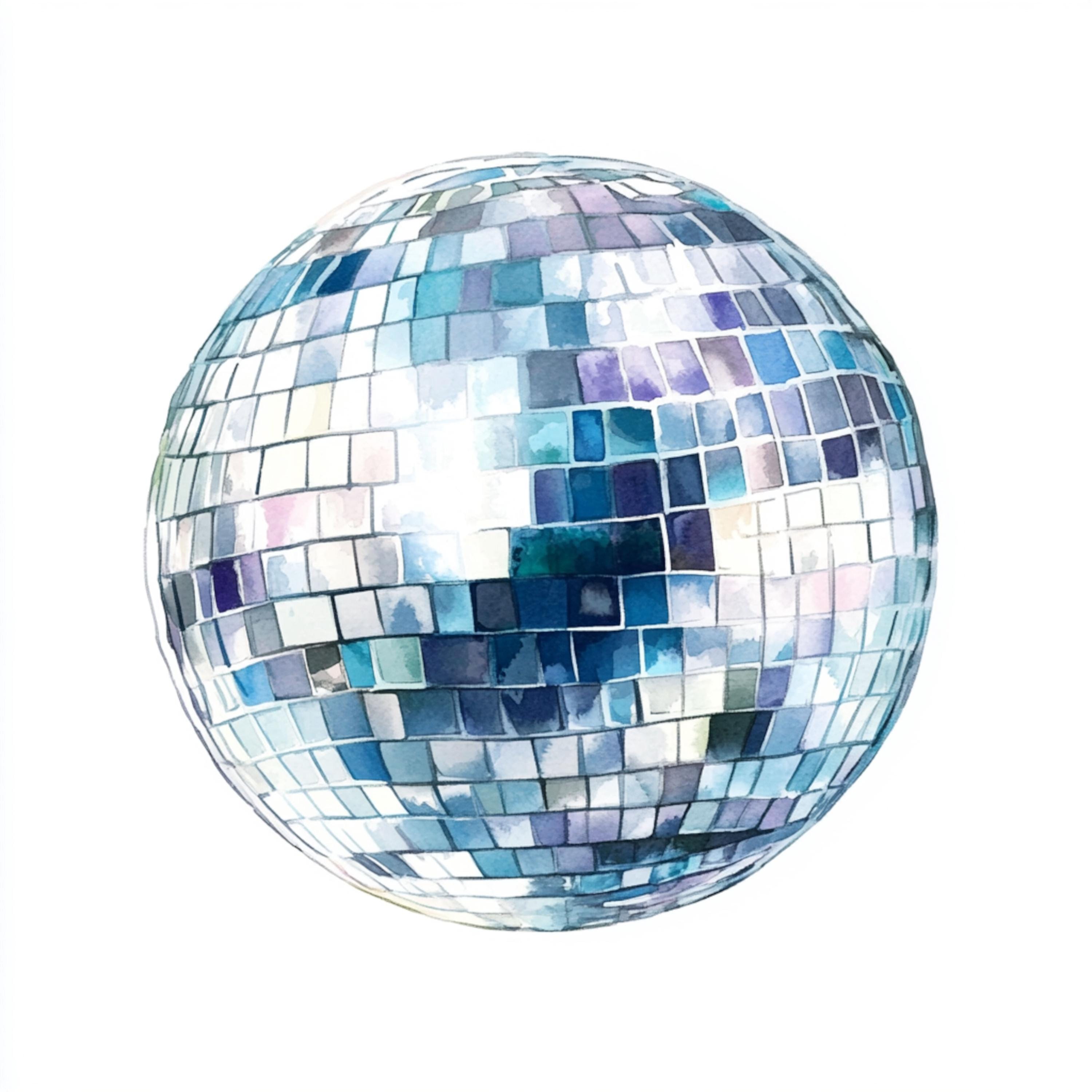 10 Silver Disco Balls Clipart, Retro Party Invite, Printable Watercolor ...
