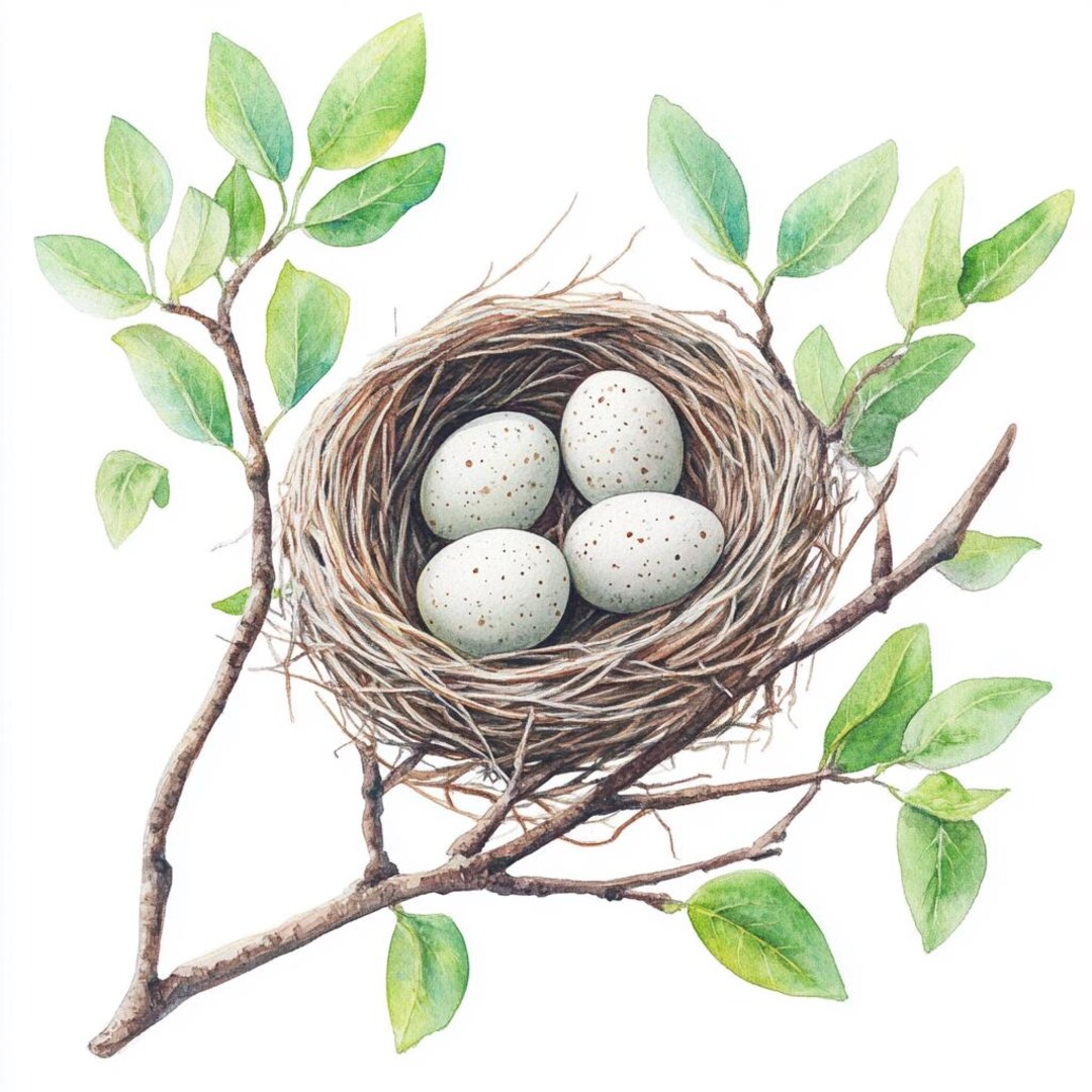 10 Printable Nests, Bird Eggs Art, Watercolor Eggs in Nest, Easter Card ...