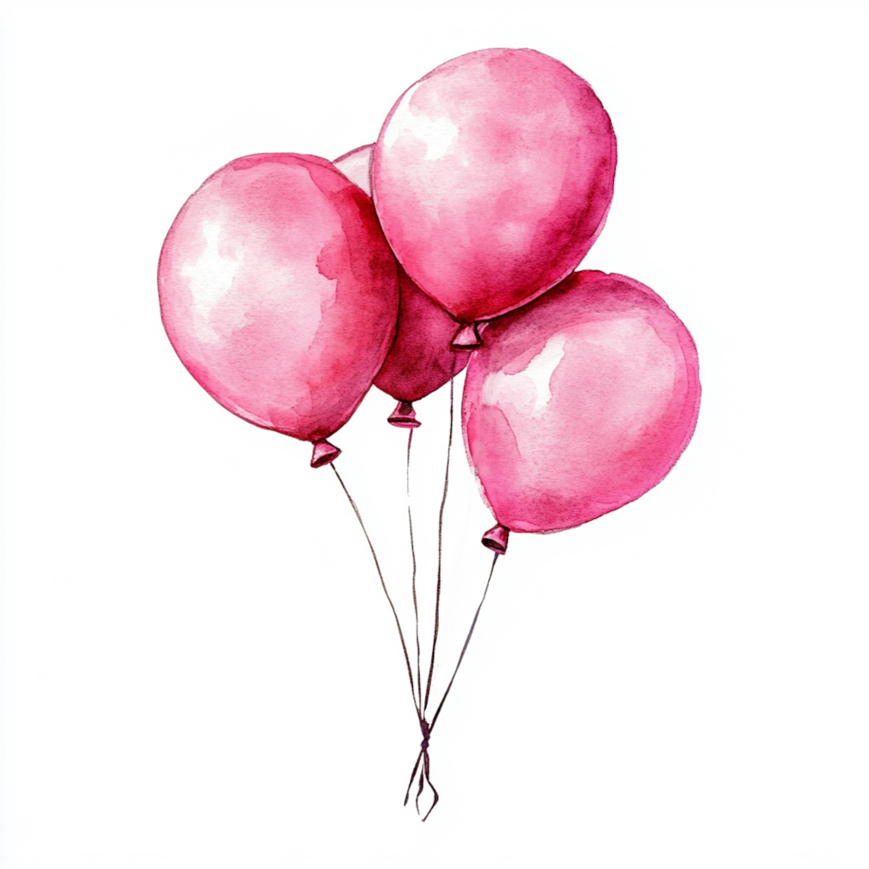 10 Printable Watercolor Pink Balloons, Watercolor Balloons, Celebrating ...
