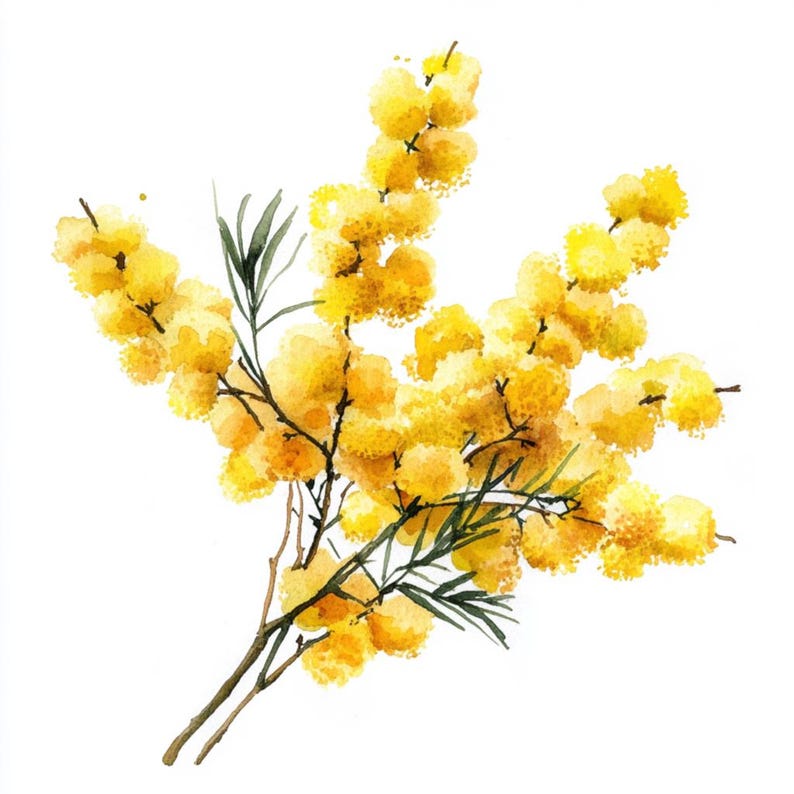10 Printable Yellow Mimosa, Mimosa Print, Watercolor Mimosa , Botanical ...