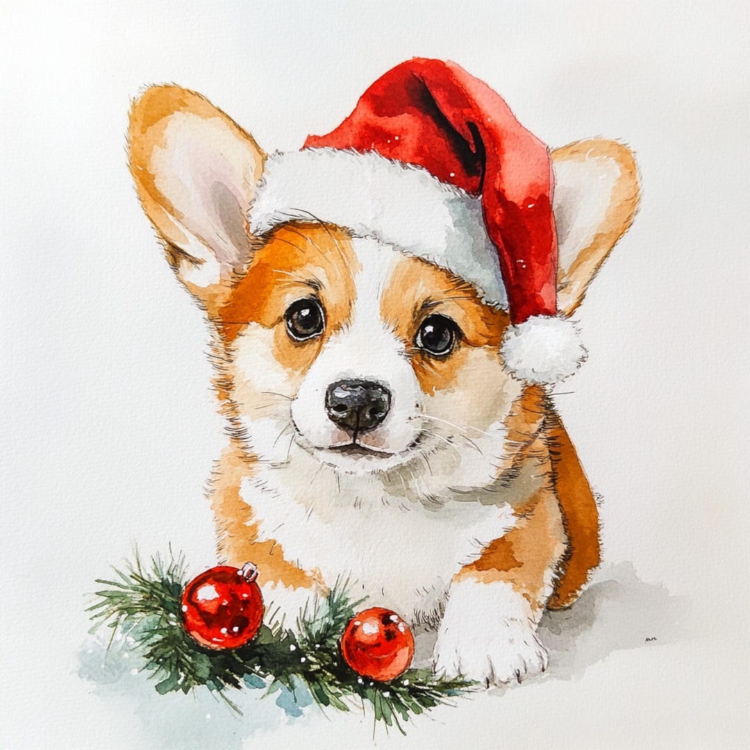 10 Printable Corgi Clipart, Christmas Corgi Art, Watercolor Art, Cute ...