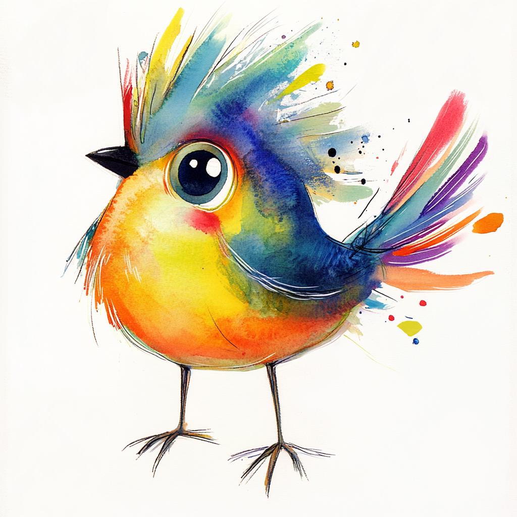 10 Printable Whimsical Bird, Bird Art, Funny Bird, Colorful Bird, Tit ...