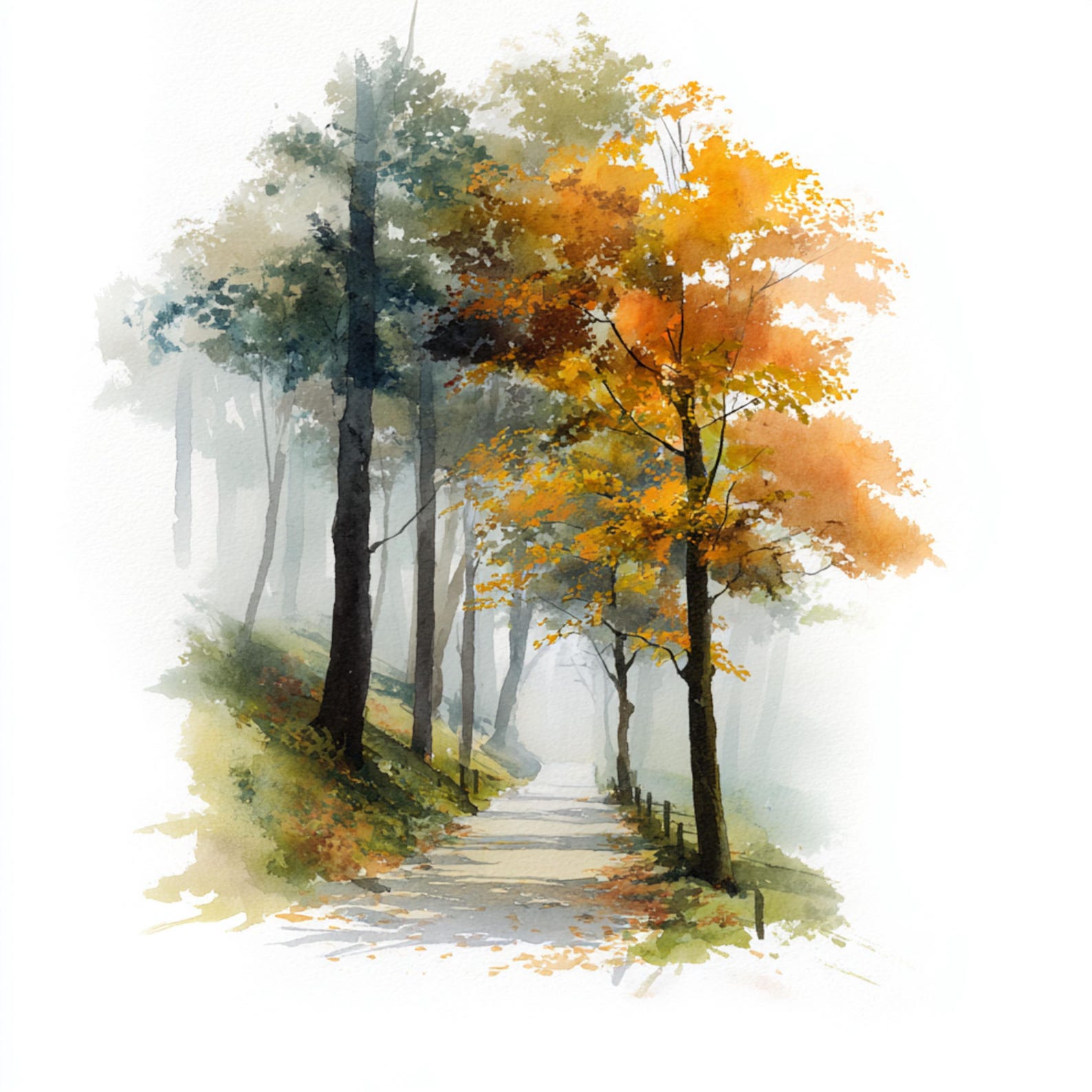 10 Printable Fall Forest Path, Watercolor Autumn Path, Fall Park ...