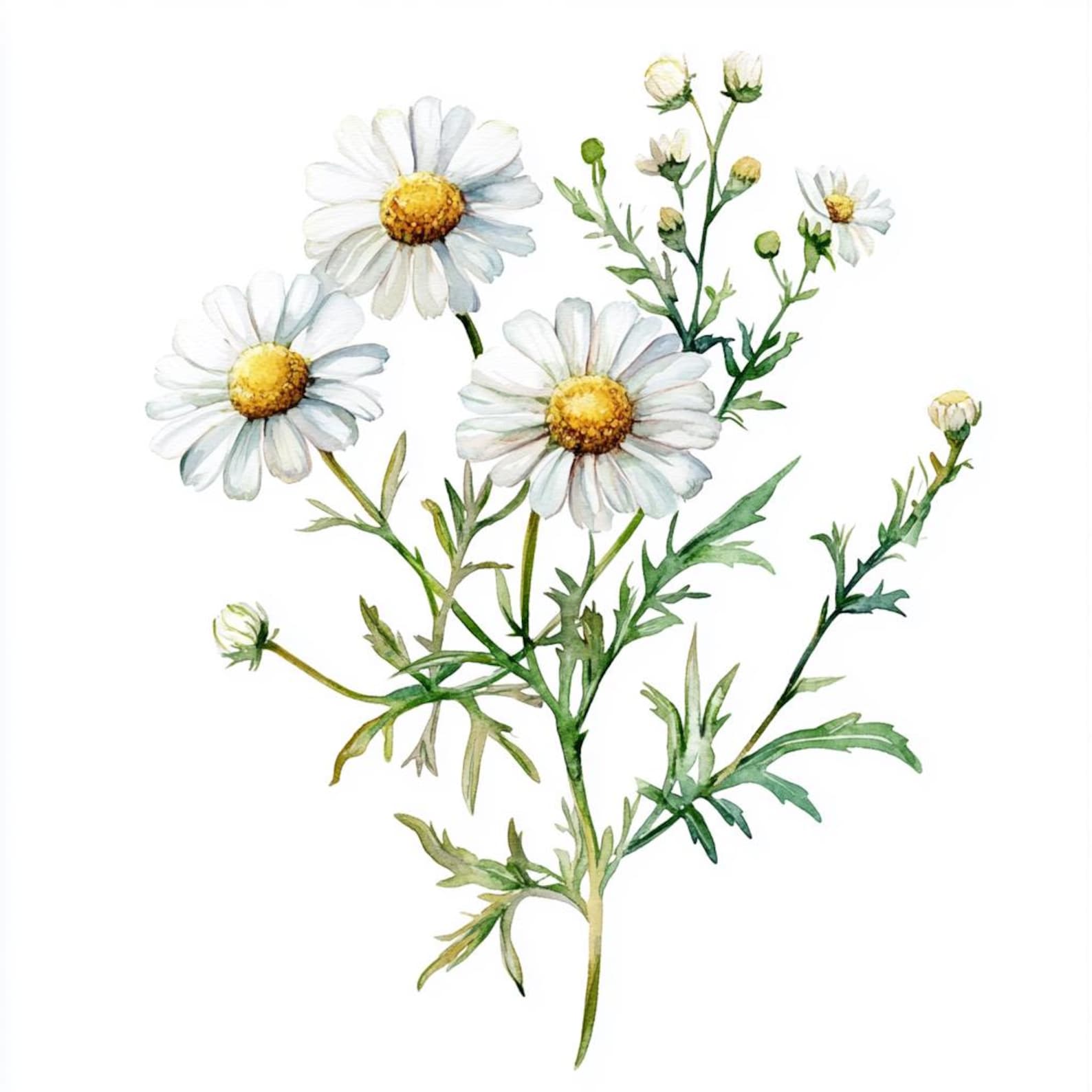 10 Printable Chamomile Flower, Wildflower Art, White Flower Watercolor ...