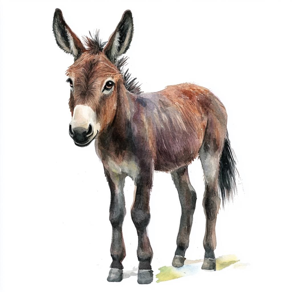 10 Printable Donkey, Donkey Clipart, Watercolor Art, Cute Farm Animal ...