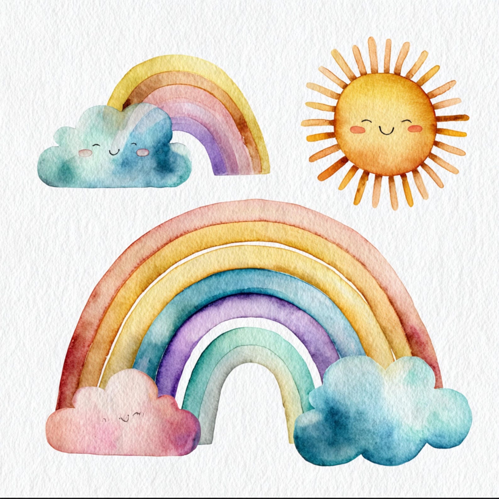 10 Printable Rainbows, Watercolor Rainbow and Sun, Rainbow Clipart ...