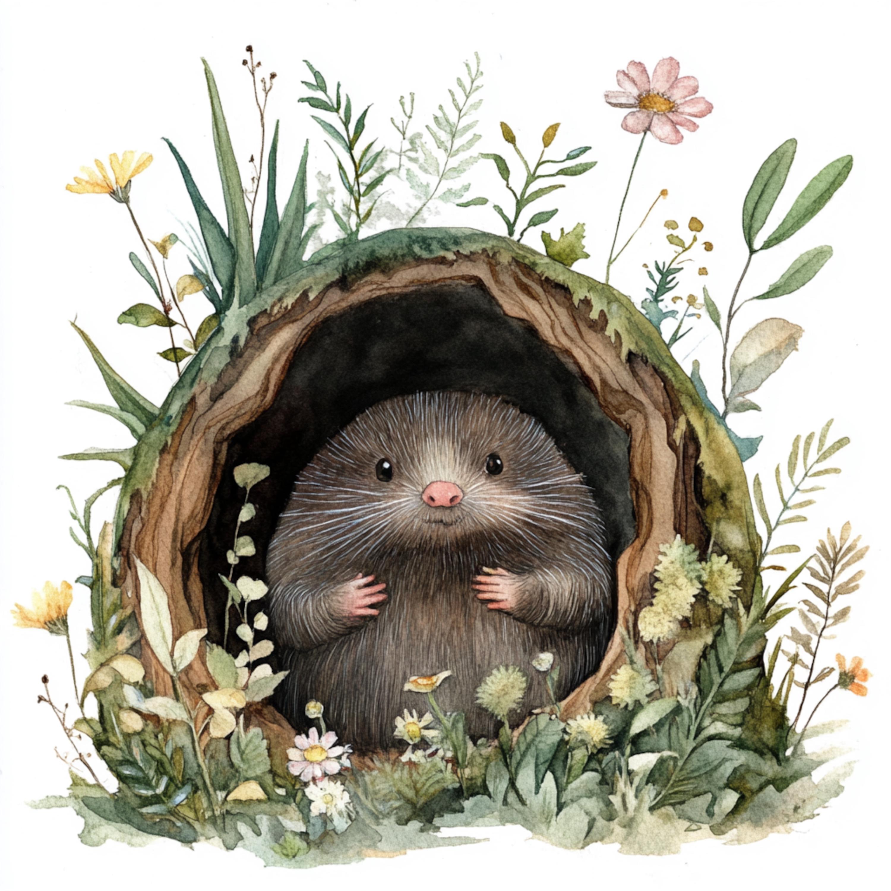 10 Printable Mole, Baby Mole Art, Watercolor Art, Cute Clipart, Mole in ...