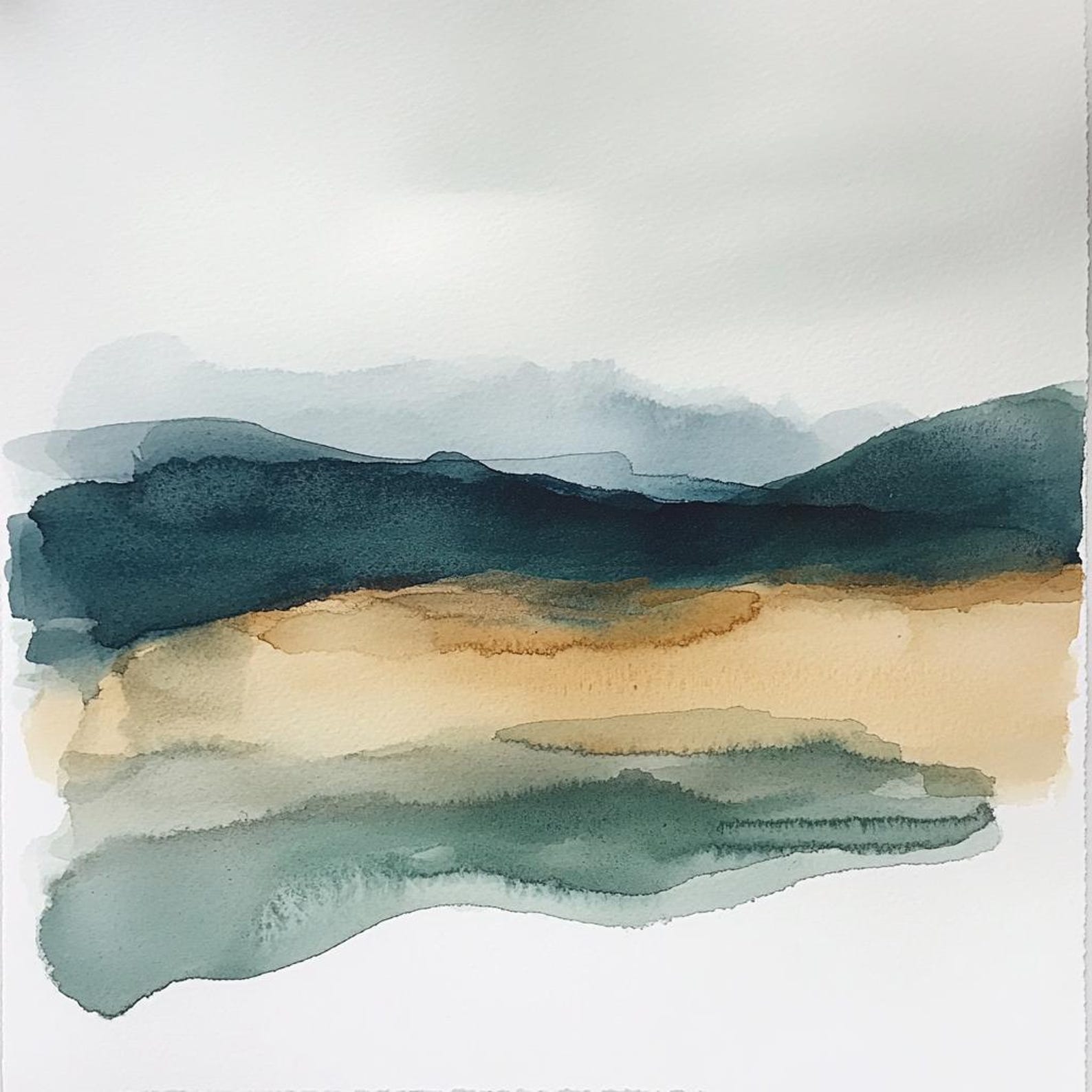 10 Printable Watercolor Abstract Landscape, Watercolor Beige Blue ...