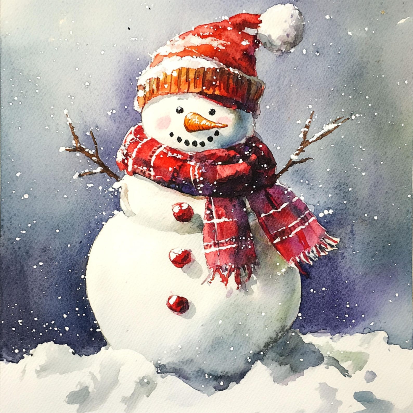 10 Printable Snowman, Watercolor Snowman Art, Holliday Clipart ...